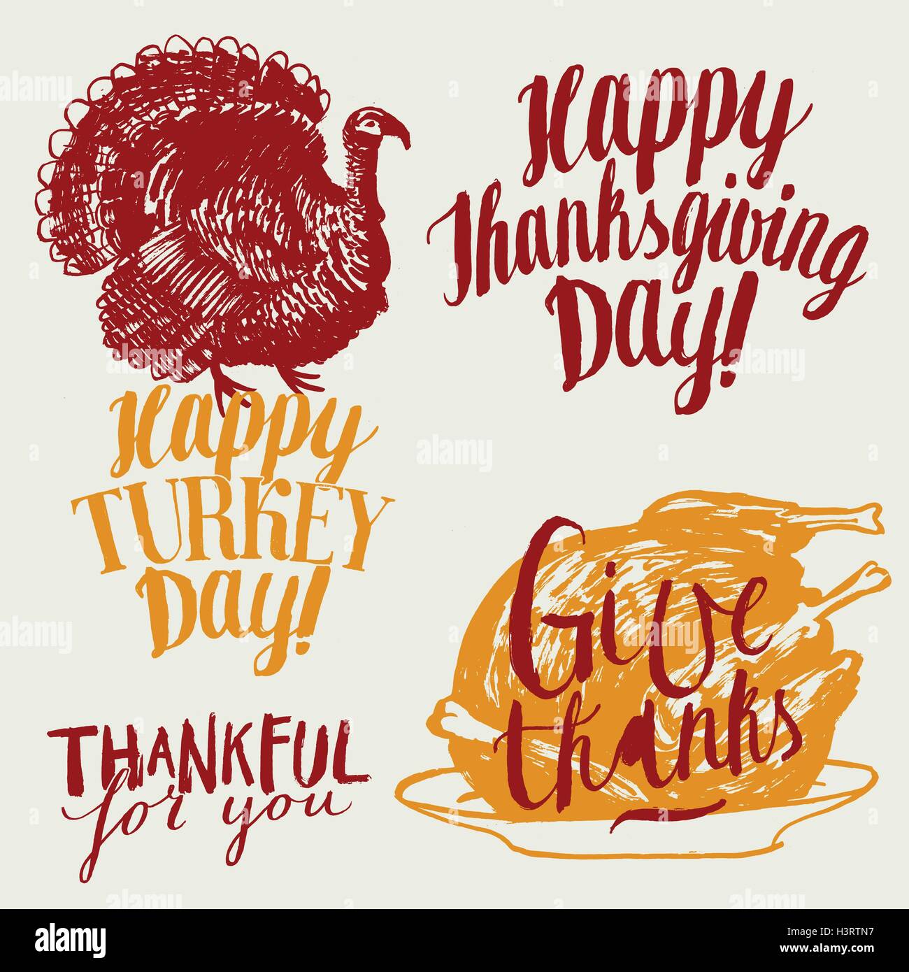 thanksgiving day label set. happy turkey day, thankful for you, give ...