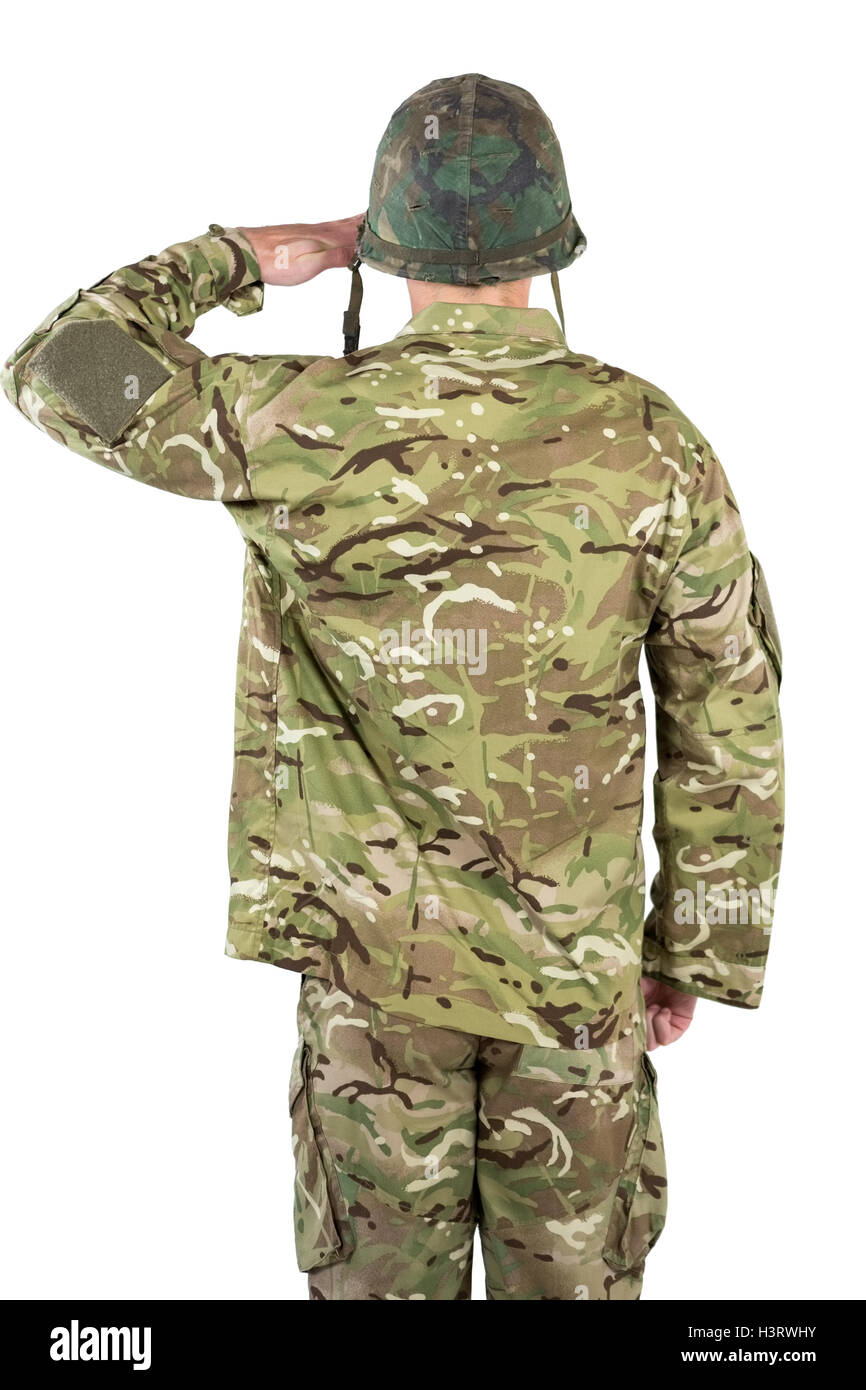 Rear view of soldier saluting Stock Photo - Alamy