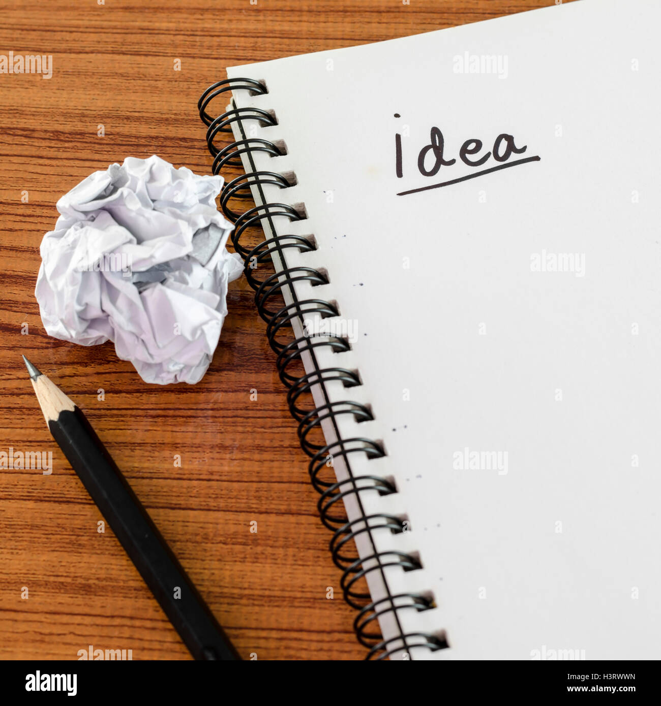crumpled paper and pencil with notebook Stock Photo - Alamy