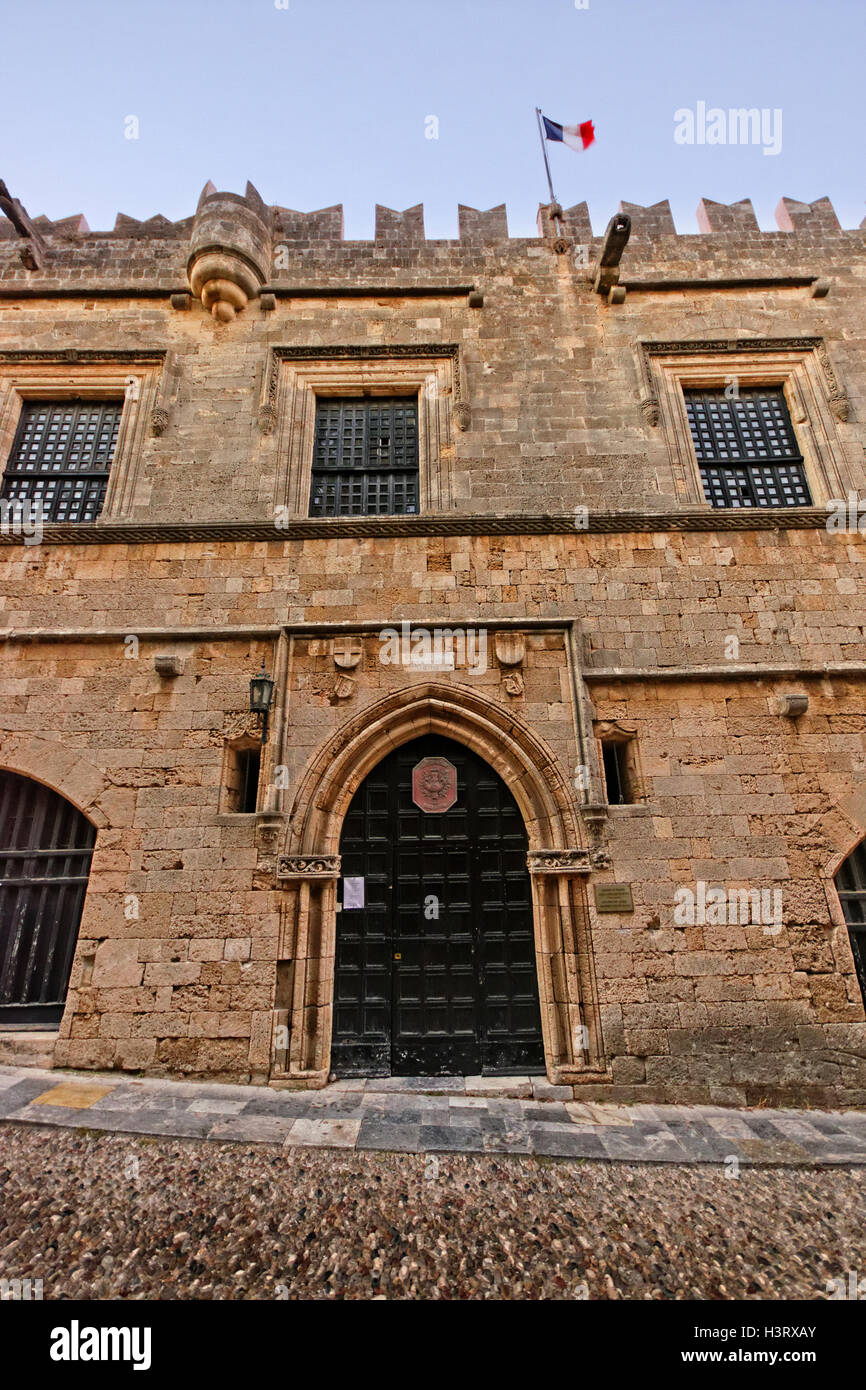 Entrance to the French Inn on the 'Avenue of the Knights' in Rhodes old ...