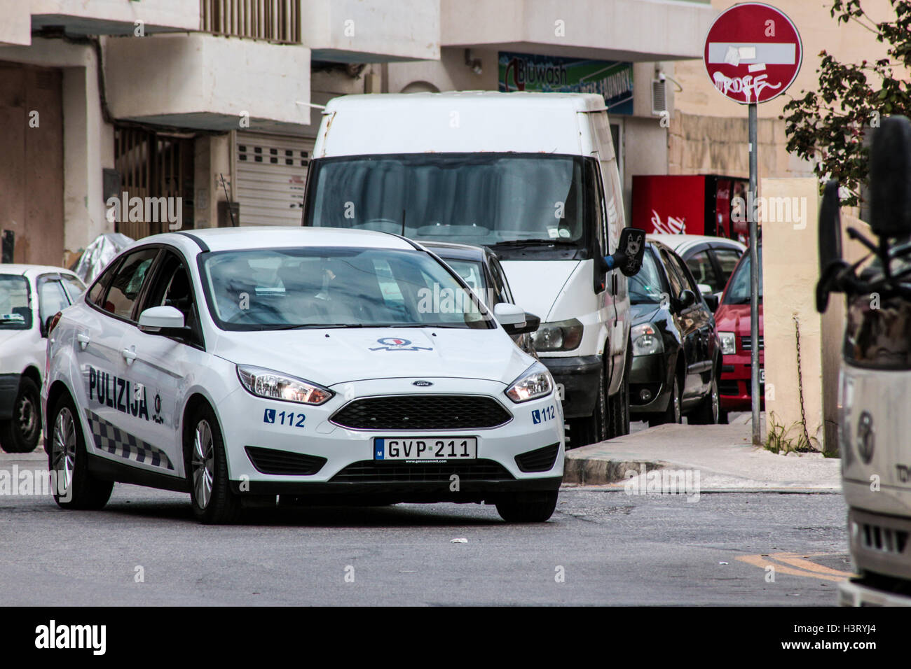 Police car blocks the road Stock Photo - Alamy