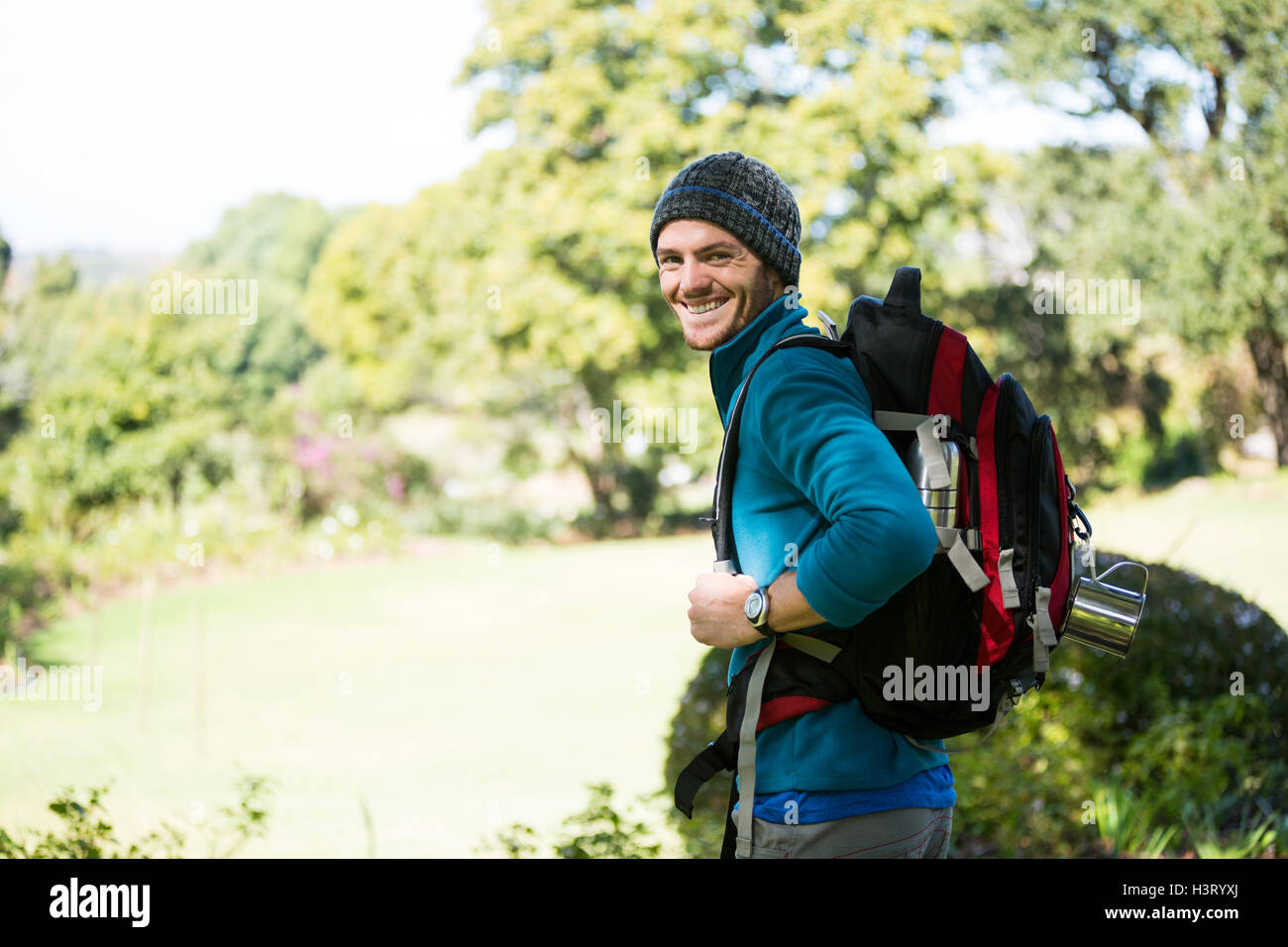 Male hiker in forest Stock Photo - Alamy