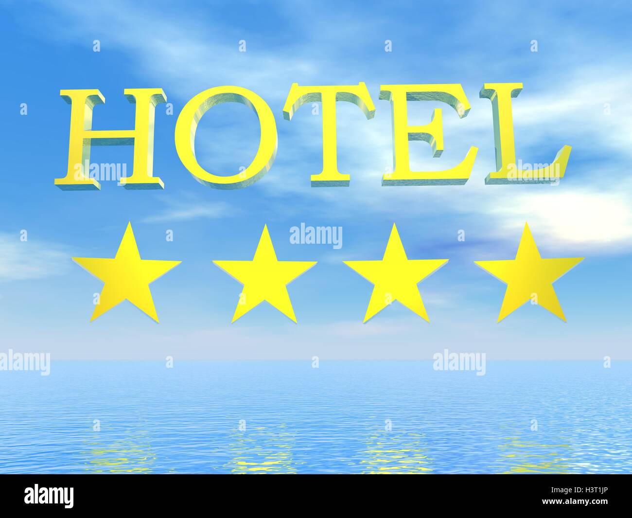 Golden Hotel sign 4 stars - 3D render Stock Photo - Alamy