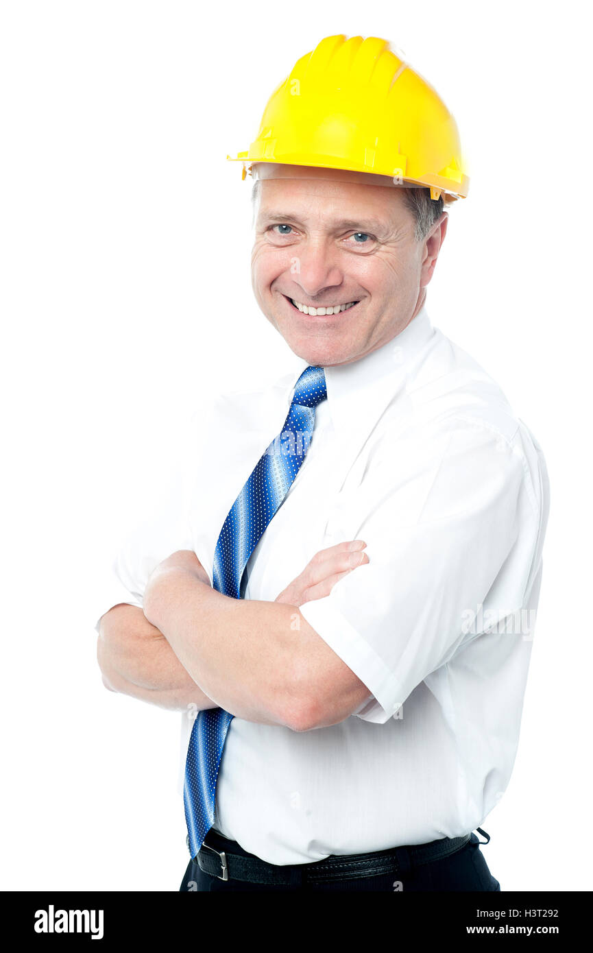 Successful architect in yellow hard-hat Stock Photo - Alamy