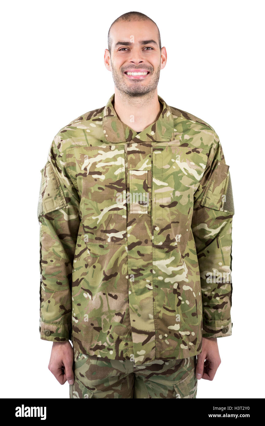 Portrait of smiling soldier standing Stock Photo - Alamy