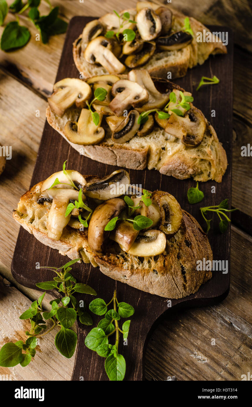 Rustic Toast bread with garlic, mushrooms and herbs, rustic styled ...