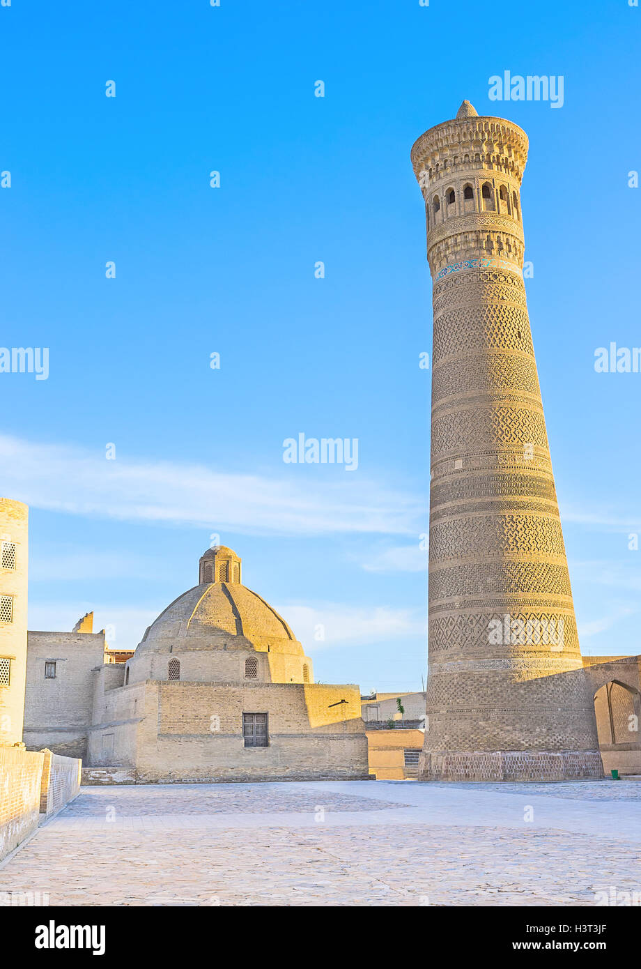 Kalyan Minaret (Great Minaret) is the symbol of Bukhara, Uzbekistan ...