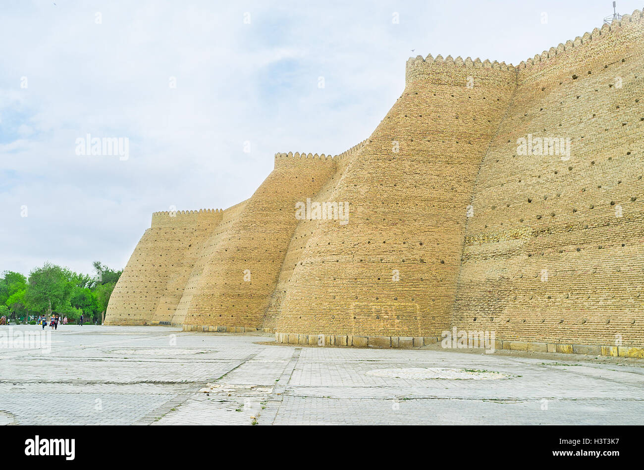 The rampart of the huge Ark fortress, located in the city of Bukhara ...