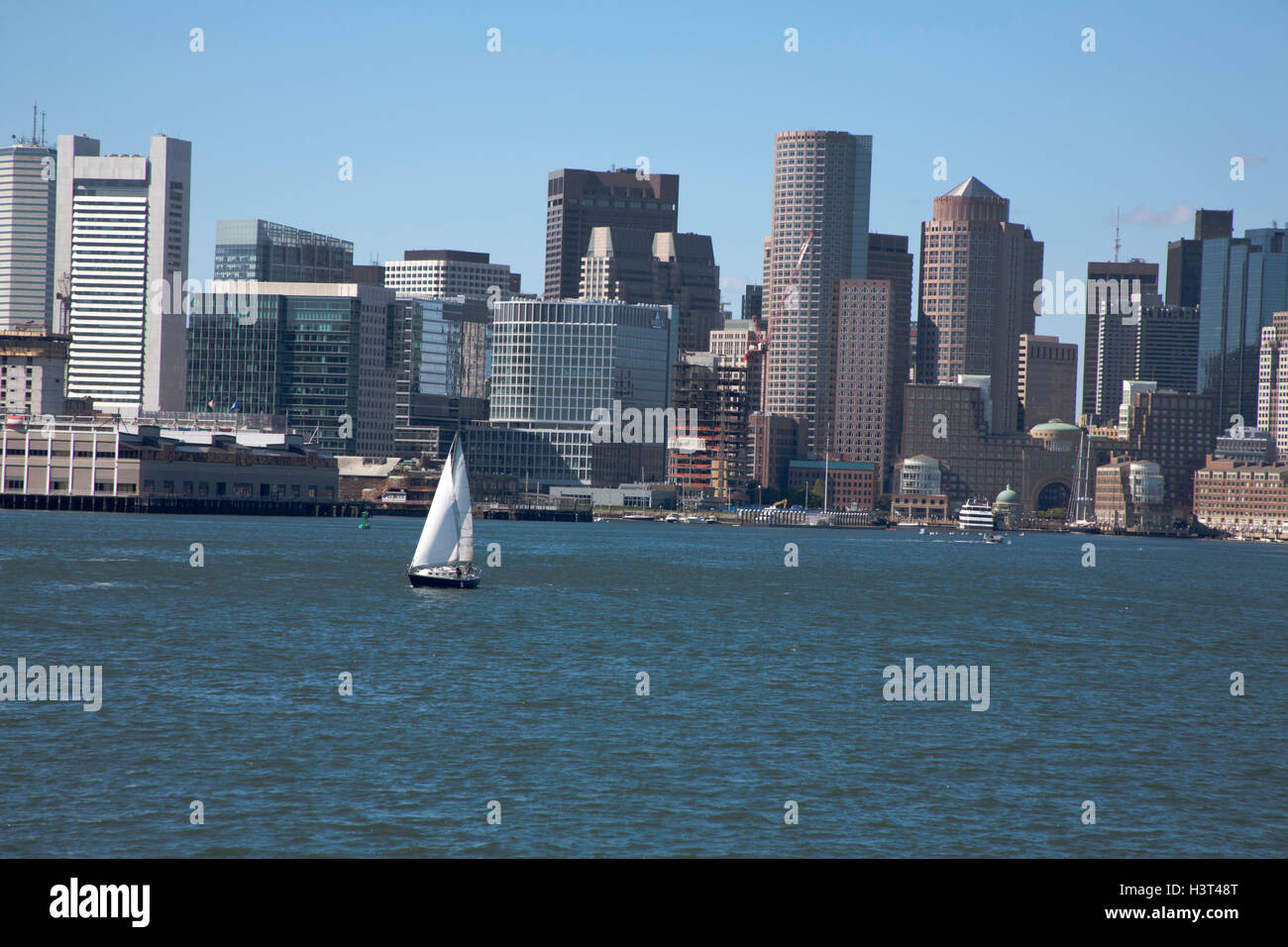 Yacht sailing around Boston harbor and islands an area of Massachusetts ...