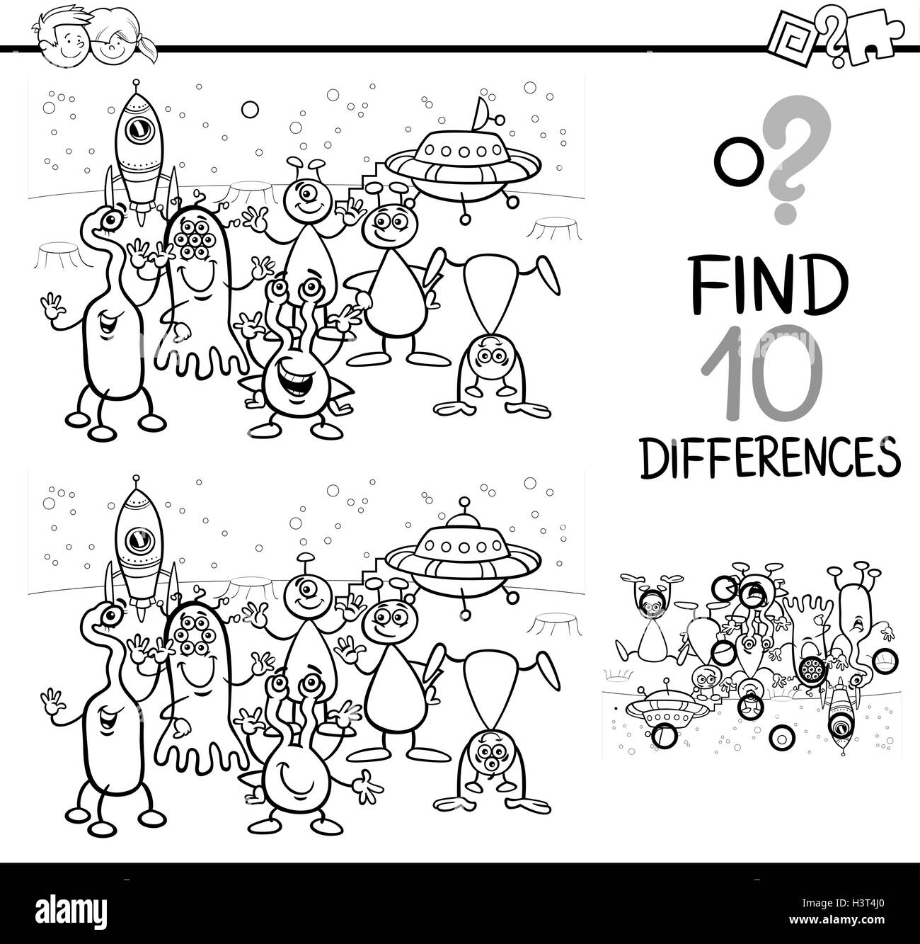 Black and White Cartoon Illustration of Finding Differences Educational ...