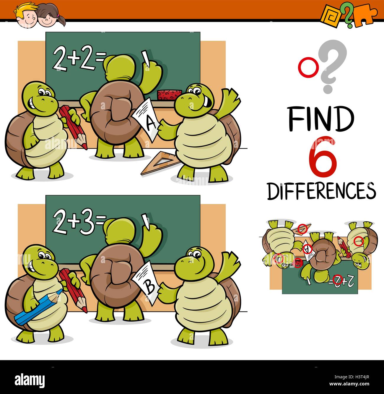 Cartoon Illustration of Finding Differences Educational Activity Game ...