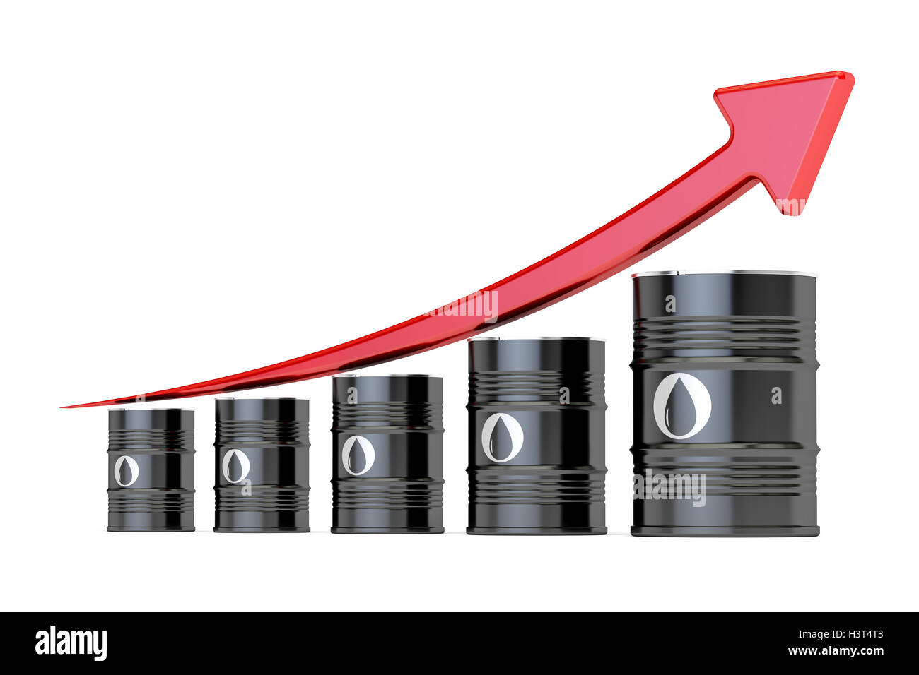Oil barrel with arrow up, 3D rendering isolated on white background ...