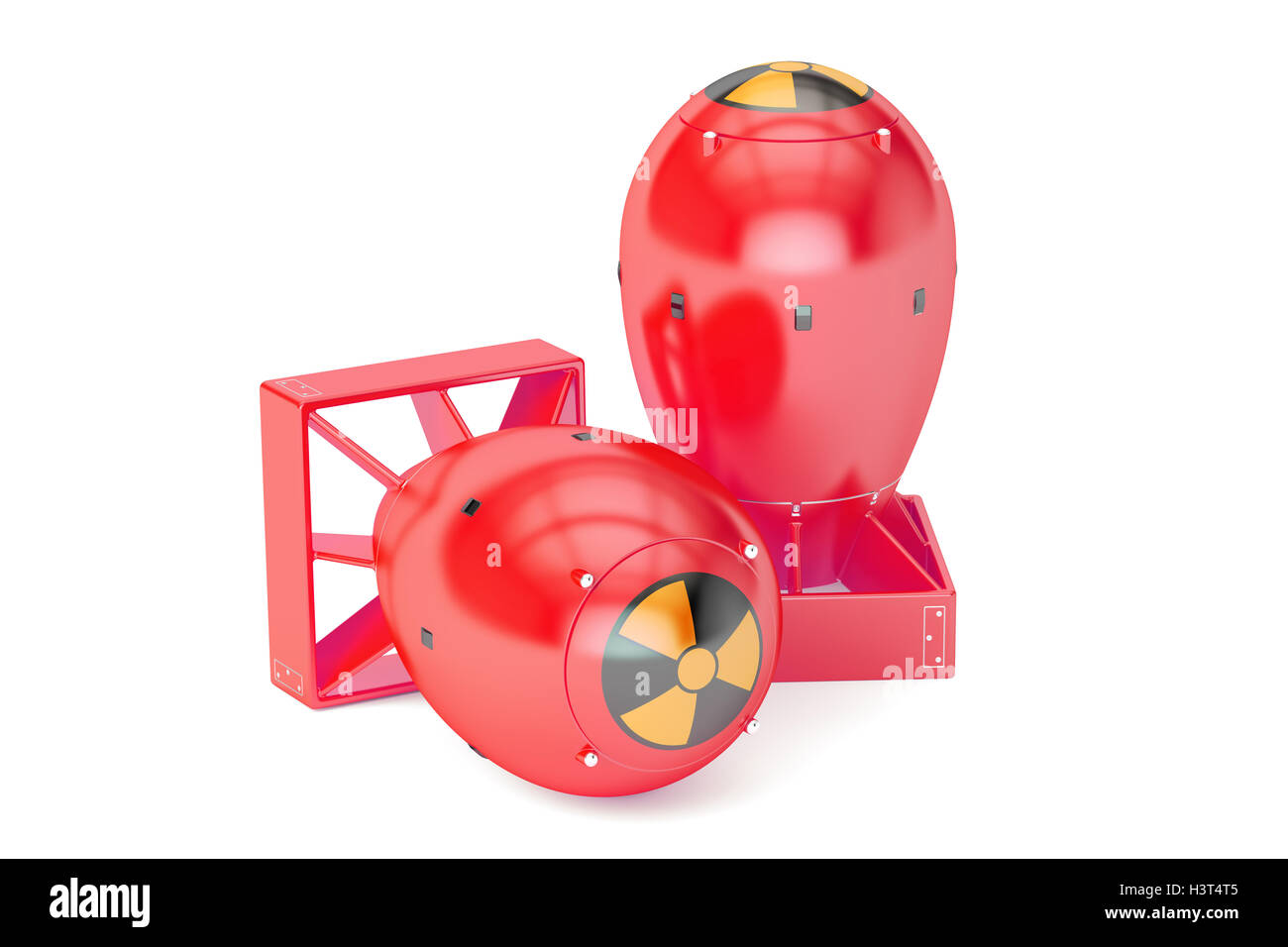 Red Atomic Bombs, 3D rendering isolated on white background Stock Photo ...