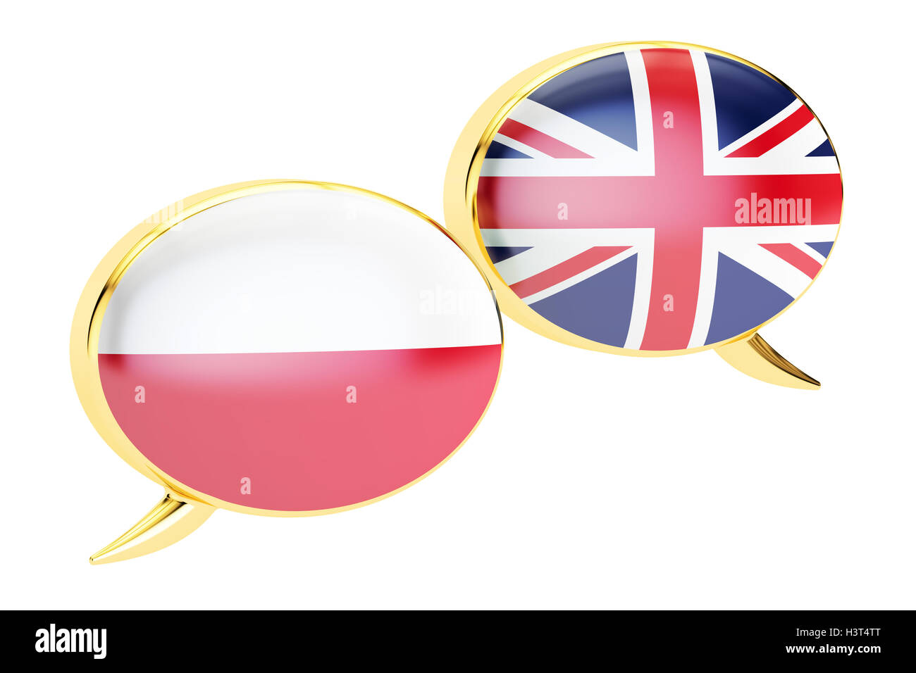 Speech bubbles, Polish-English translation concept. 3D rendering ...
