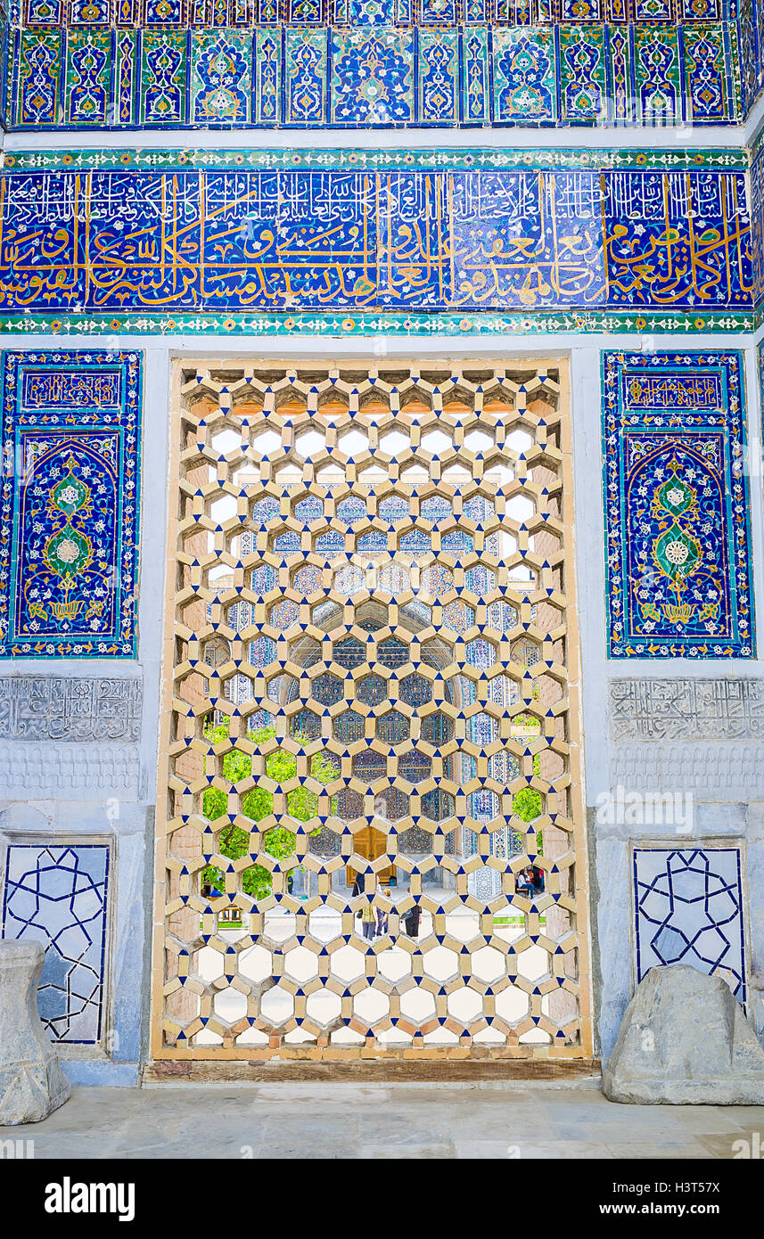 The traditional islamic screen decorates the window at the facade of ...