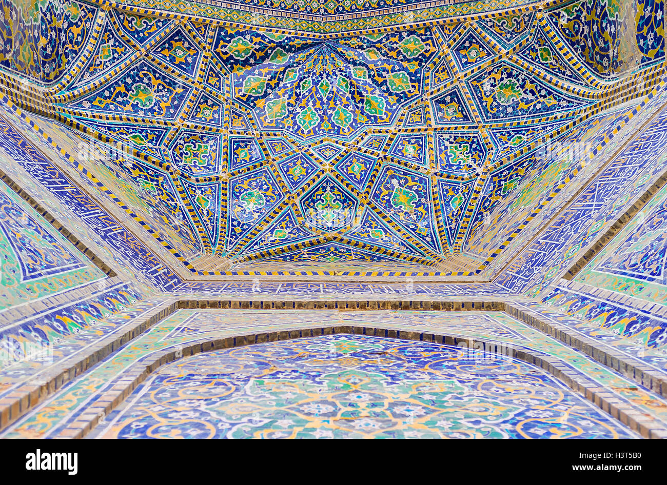 The traditional tile patterns of the semi-dome in the courtyard of the ...