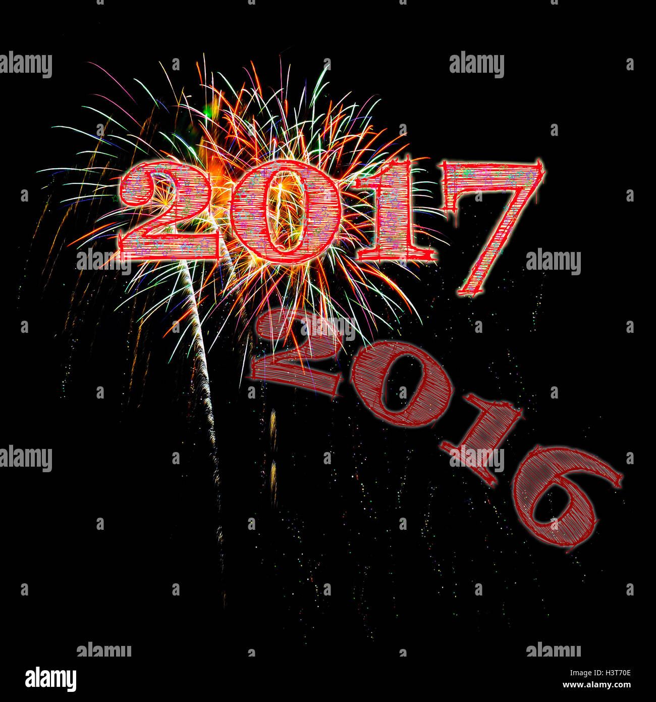Fireworks illustration celebrating 2017 black background night sky New ...