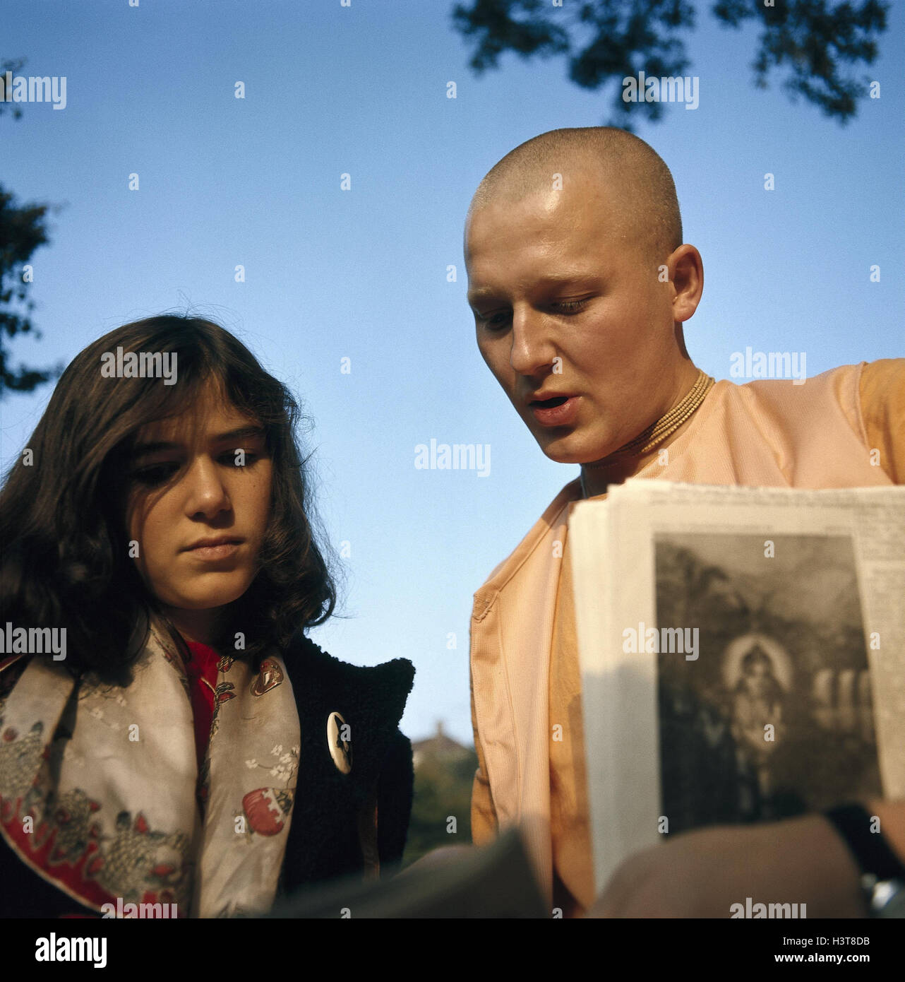 Hare Krishna motion, disciple, woman, young, conversation, half ...