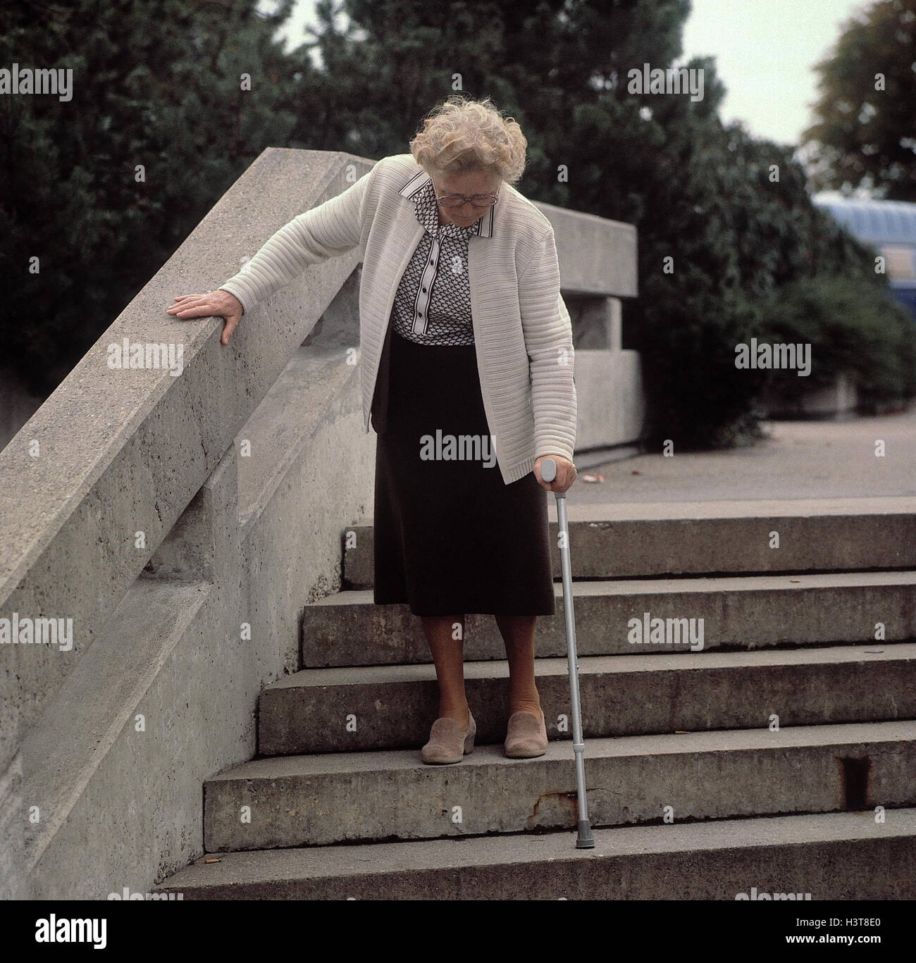 Senior, walking impediment, climbing the stairs walking-hindered ...