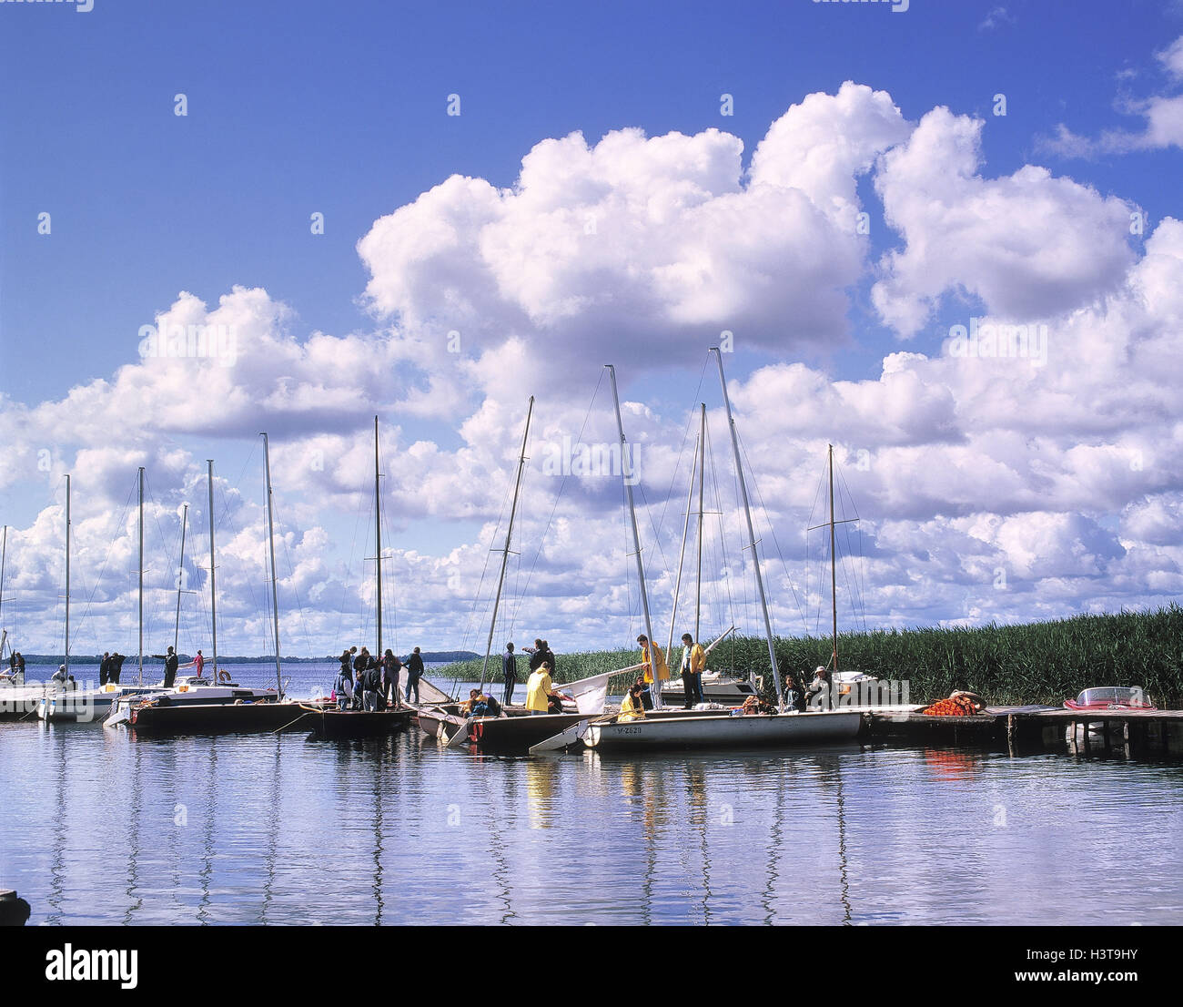 Poland, Masuria, Masuria lake, jetty, sailboats, tourists, Europe ...