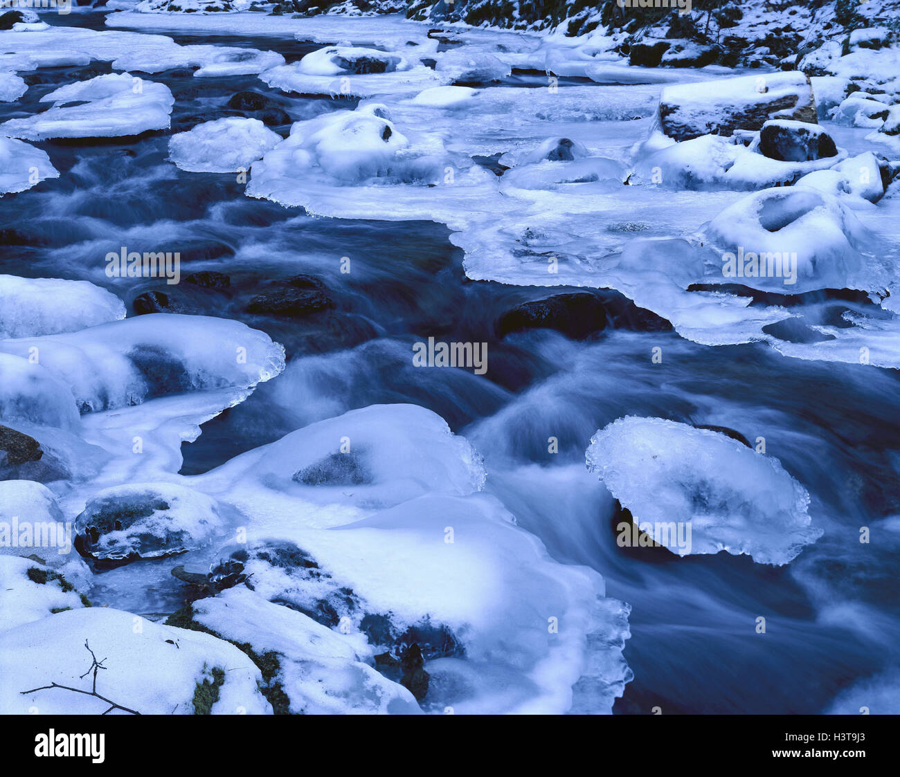 Brook, freezes over, waters, river, water, ice, snow, winter, cold ...