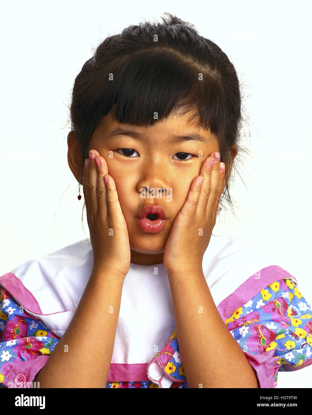 Girl, Asian, gesture, fright, portrait, inside, child, Asian, horrifies ...