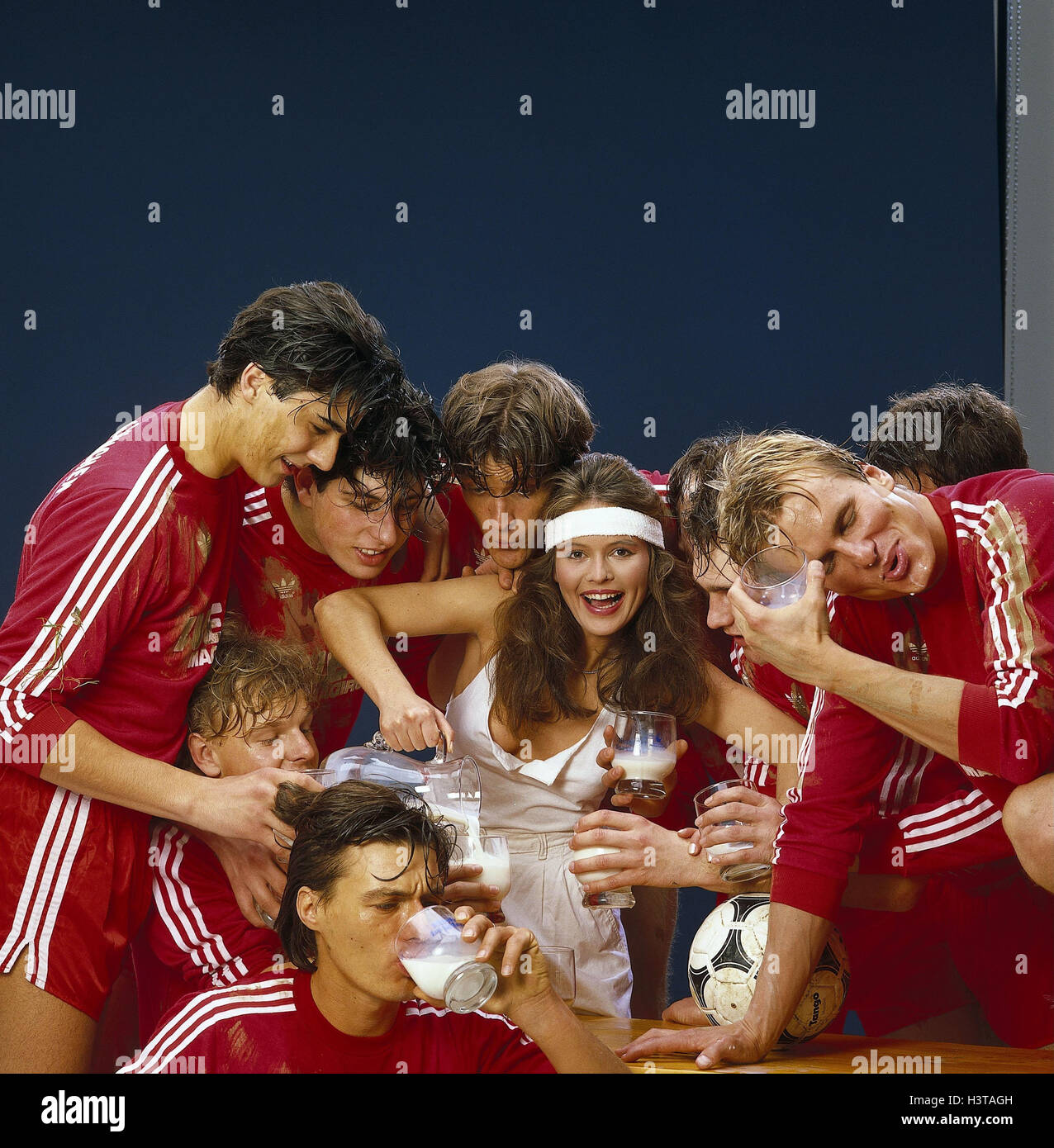 Team, football, sportsman, milk, drink inside, sport, sportily, ball ...