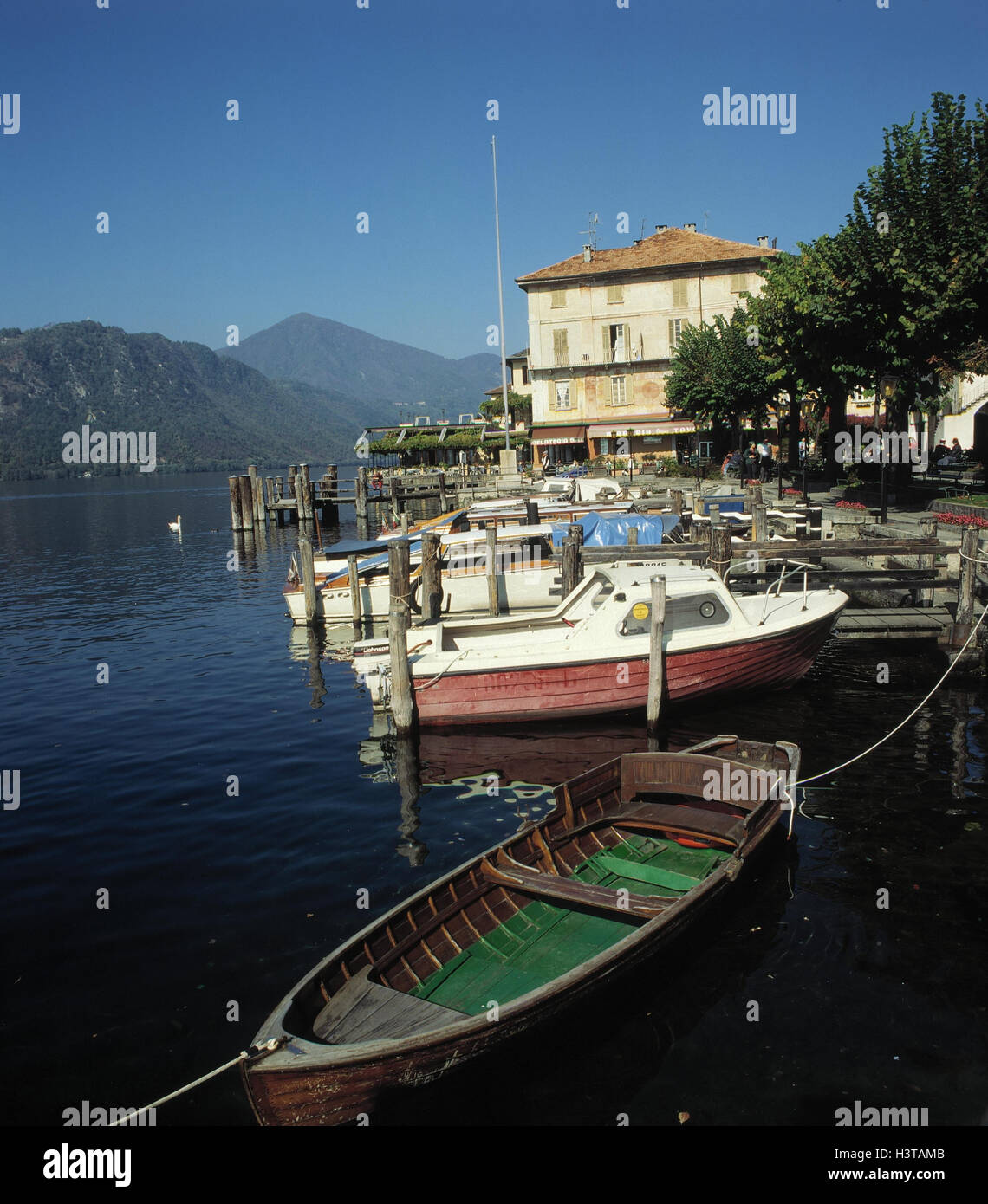 Italy, Lago Tu Orta, harbour, fishing boats, Ortasee, Lago d'Orta ...