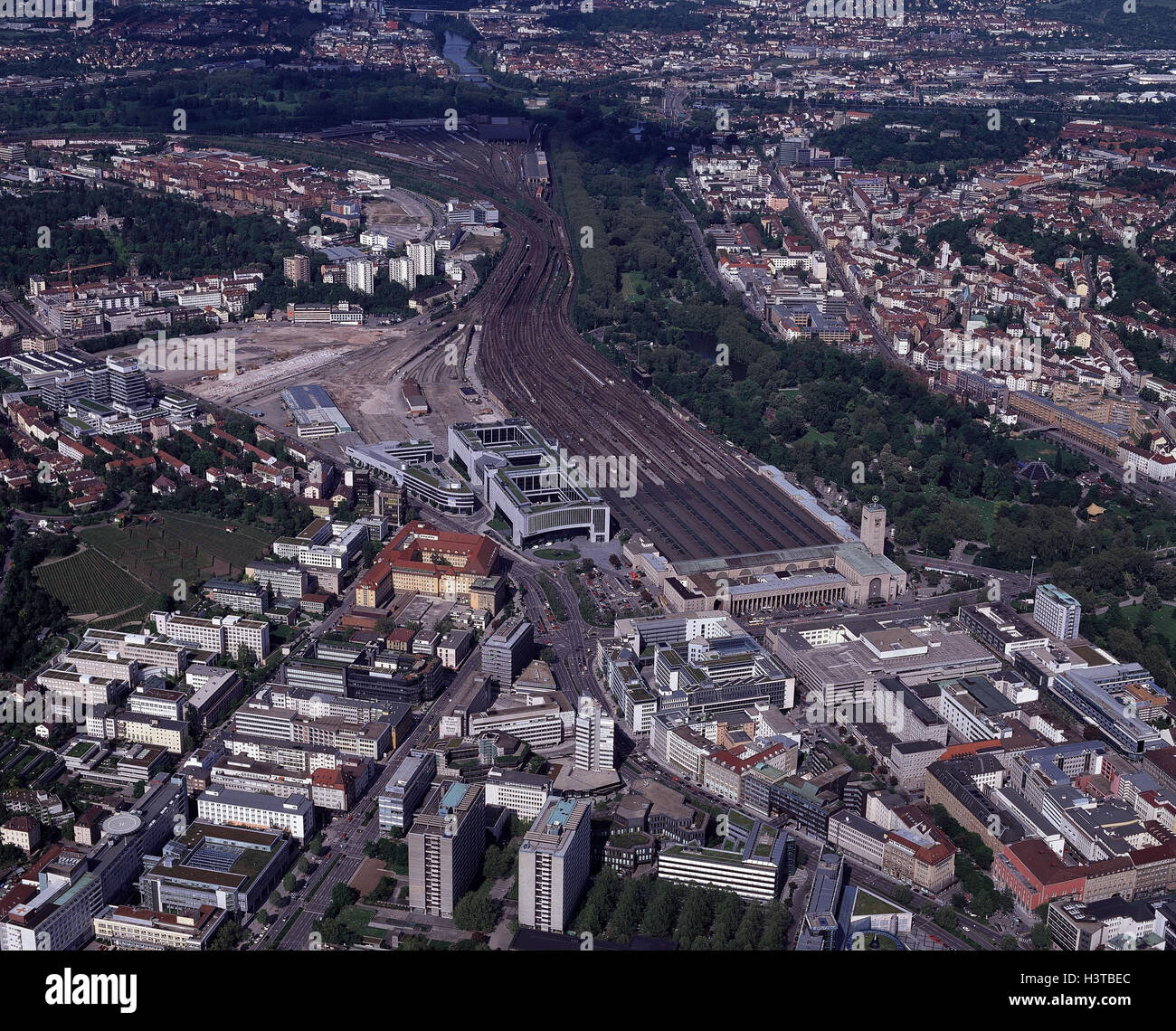 Germany, Stuttgart, town overview, central station, aerial shots ...