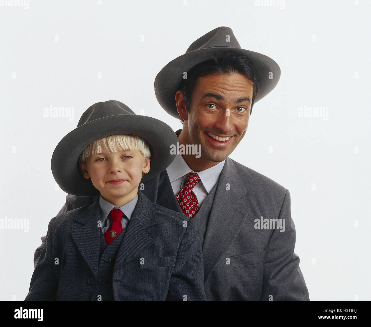 Father, son, suit, care, half portrait, professions, studio, cut out ...