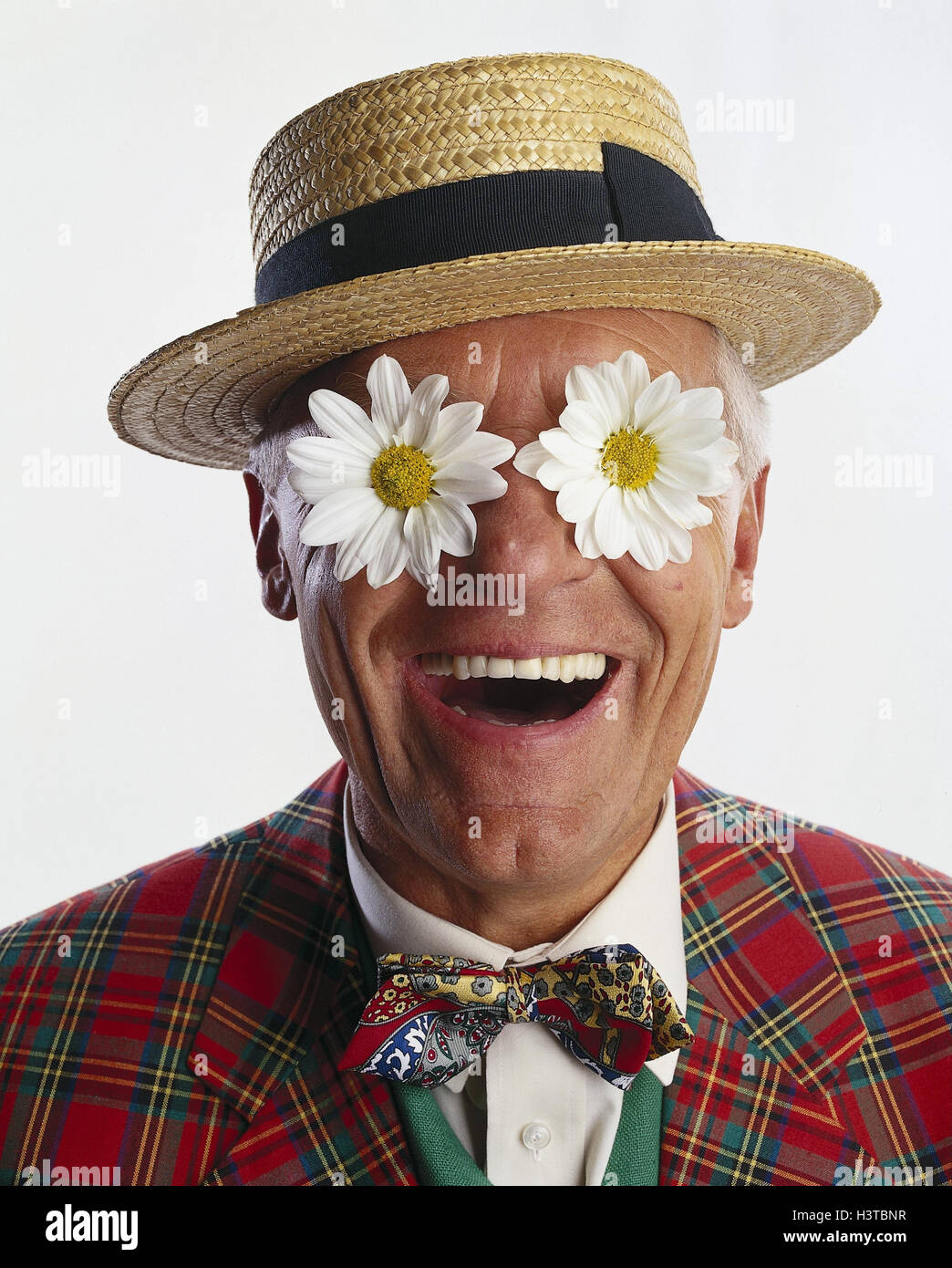 Senior, straw hat, laugh, eyes (flowers), portrait, cut out, sports ...