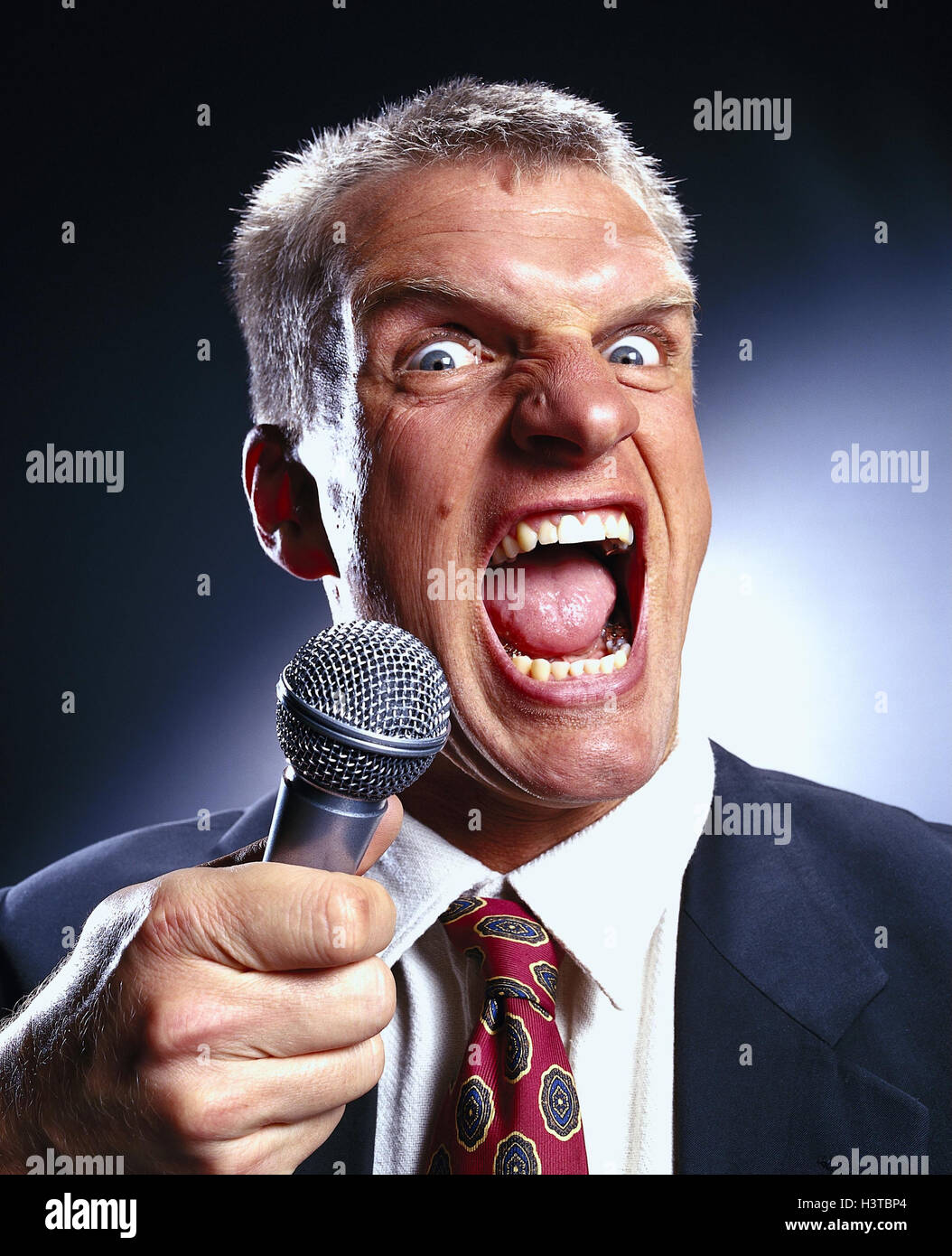 Man, microphone, facial play, grimace, portrait, mb 12 A9 Stock Photo ...