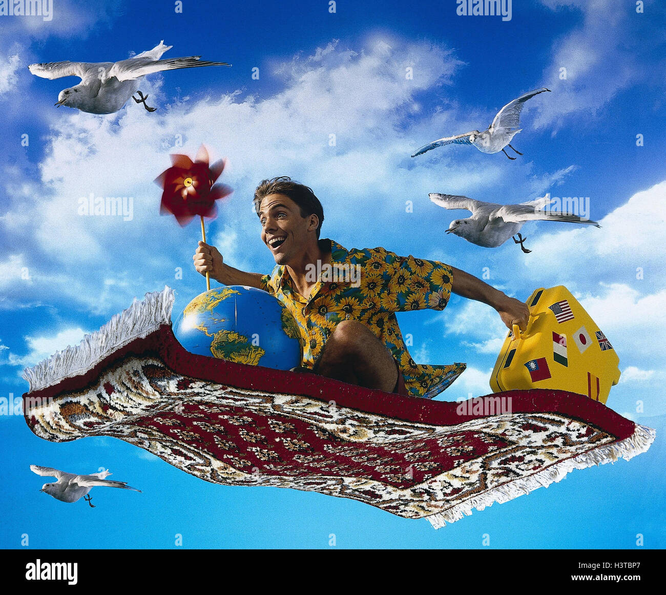 Composing, cloudy sky, man, young, happy, smile, go away "overhung ...