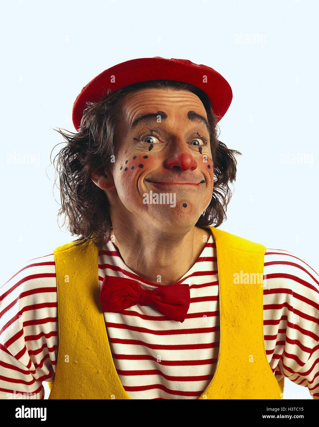 Clown, facial play, portrait, inside, studio, cut out, comedian, lining ...
