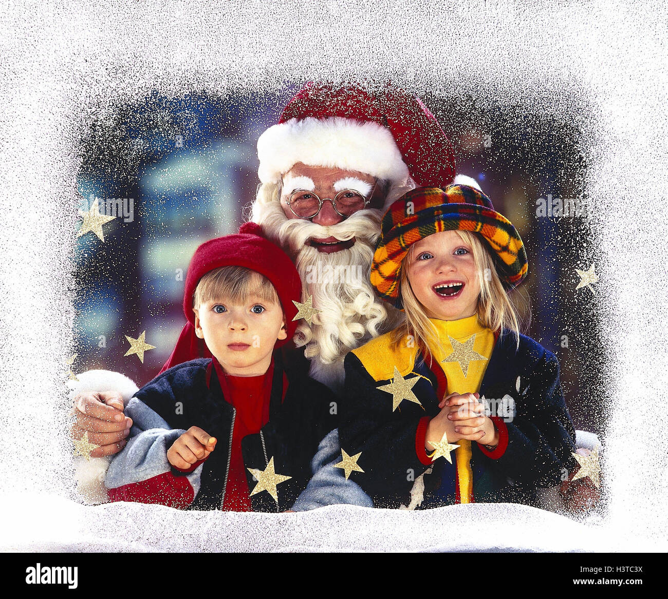 Santa Claus, children, portrait, snow, stars yule tide, Santa, Santa ...