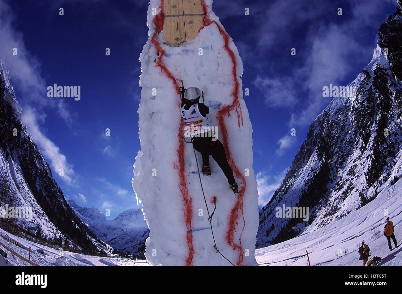 Austria, Pitztal, "Big Ben Eisturm", ice cream climber, Europe ...