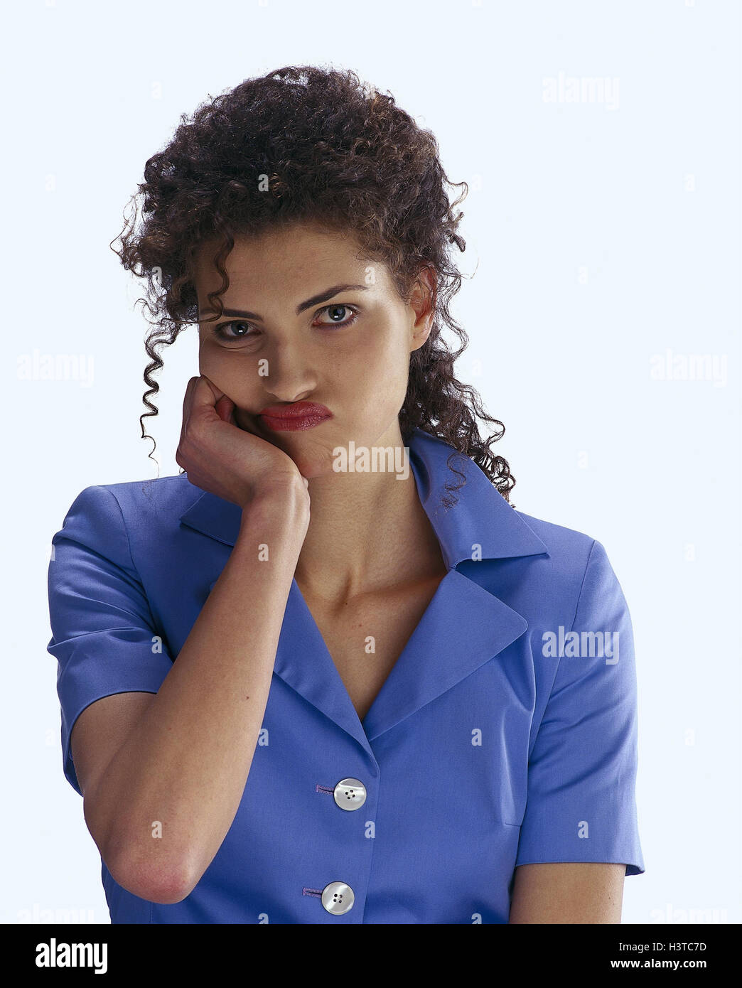 Woman, sulk, portrait, young, dark-haired, long-haired, curls, blouse ...