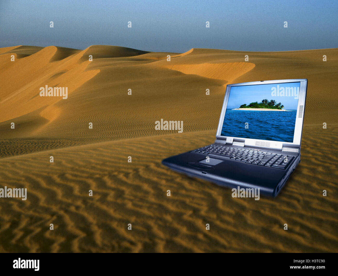 Desert, laptop, palm island, icon, oasis, vacation, possibility ...