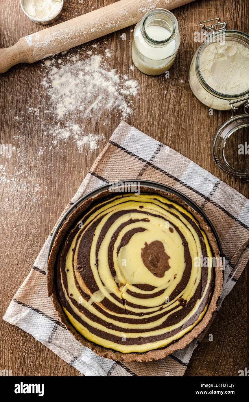 Cheesecake with honey and chocolate, homemade, two colours cake Stock ...