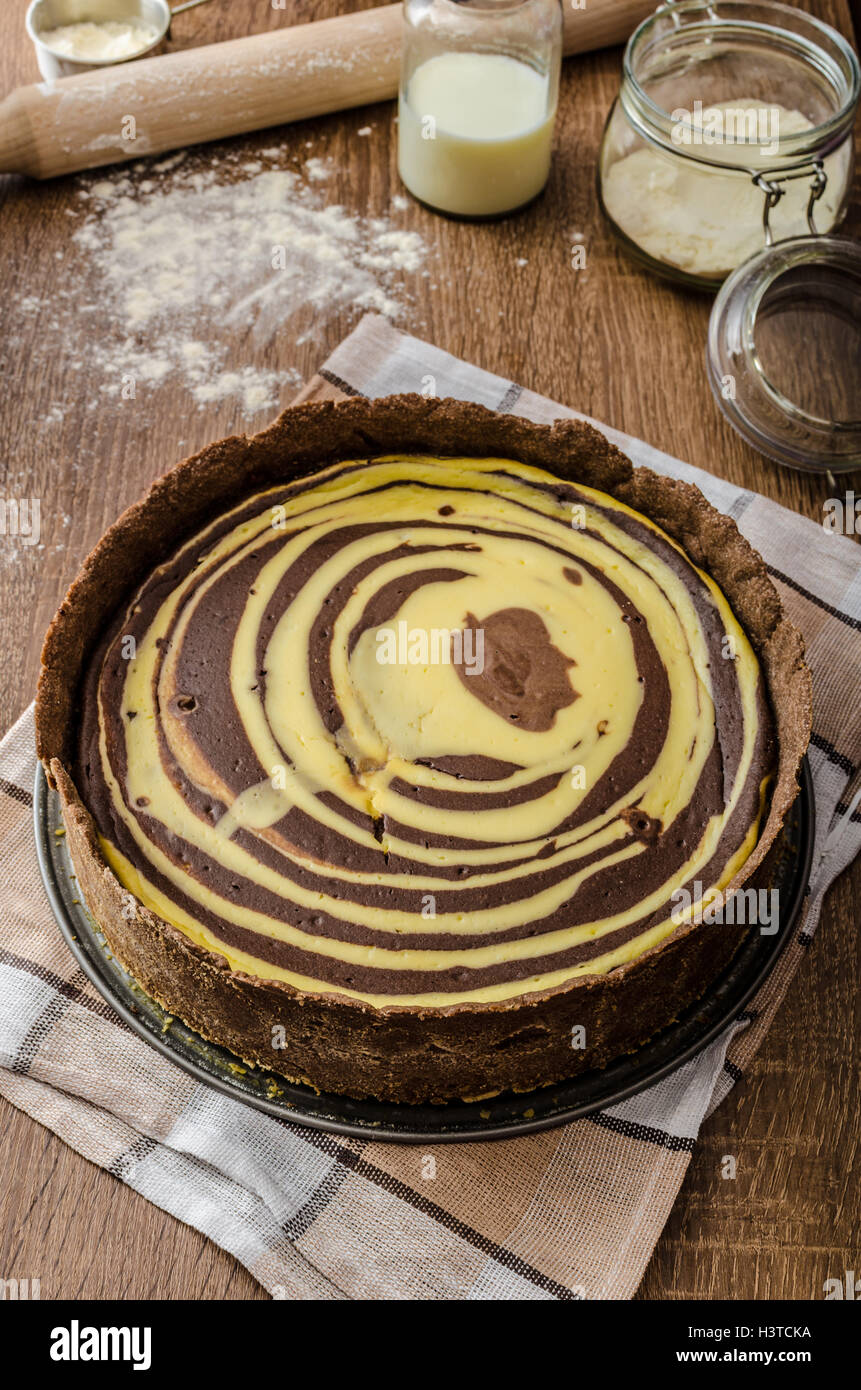Cheesecake with honey and chocolate, homemade, two colours cake Stock ...