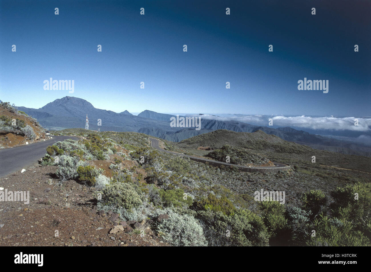 La Reunion, volcano scenery, volcano Piton de la Fournaise, street ...