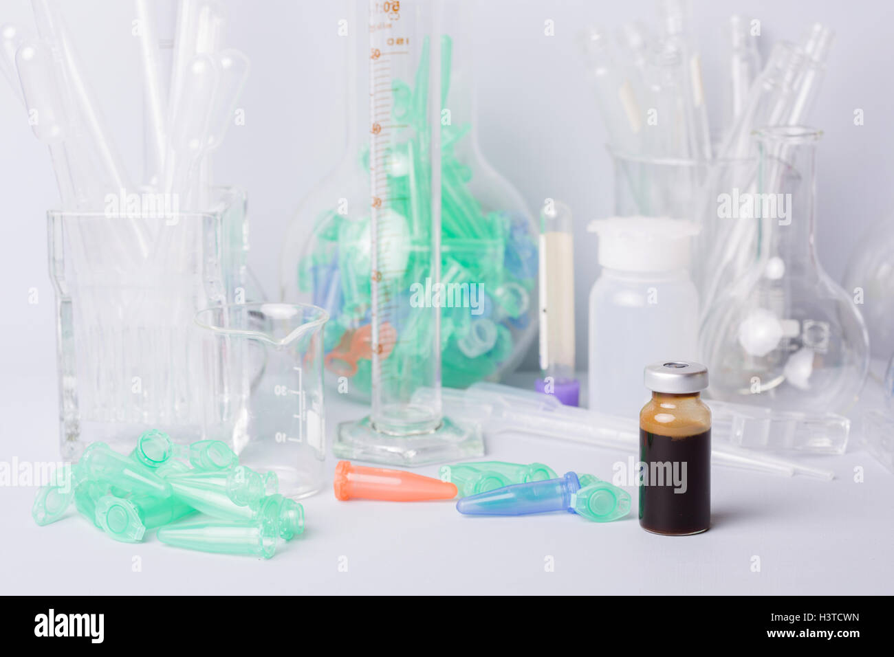 Research lab assorted glassware equipment detail Stock Photo - Alamy