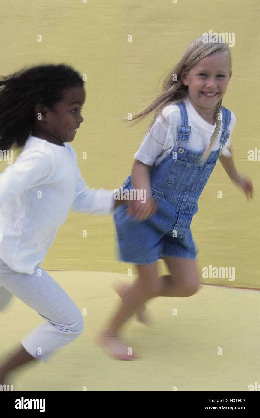 Girls, nationality, differently, hands hold, run, blur children ...