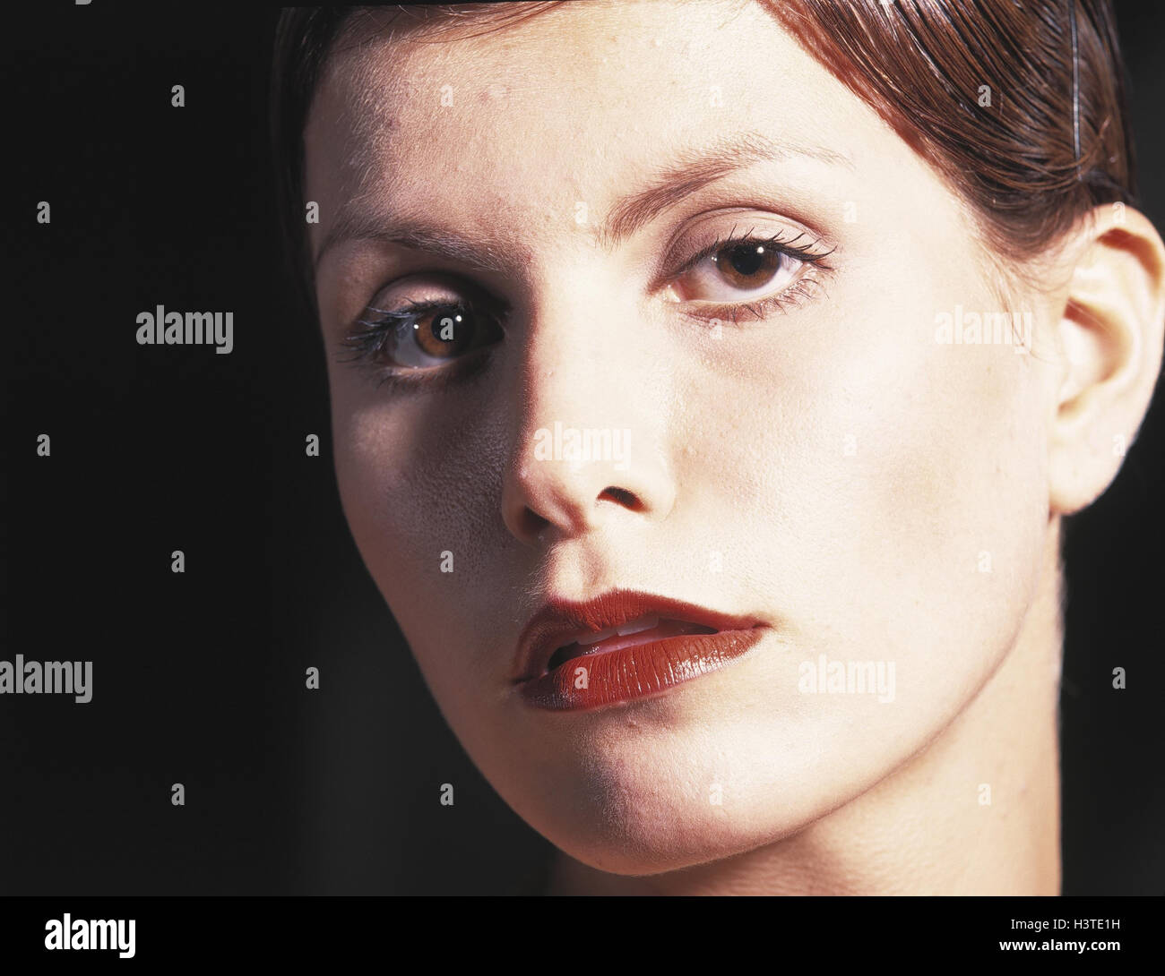 Woman, make-up, seriously, portrait, model released, studio, young ...