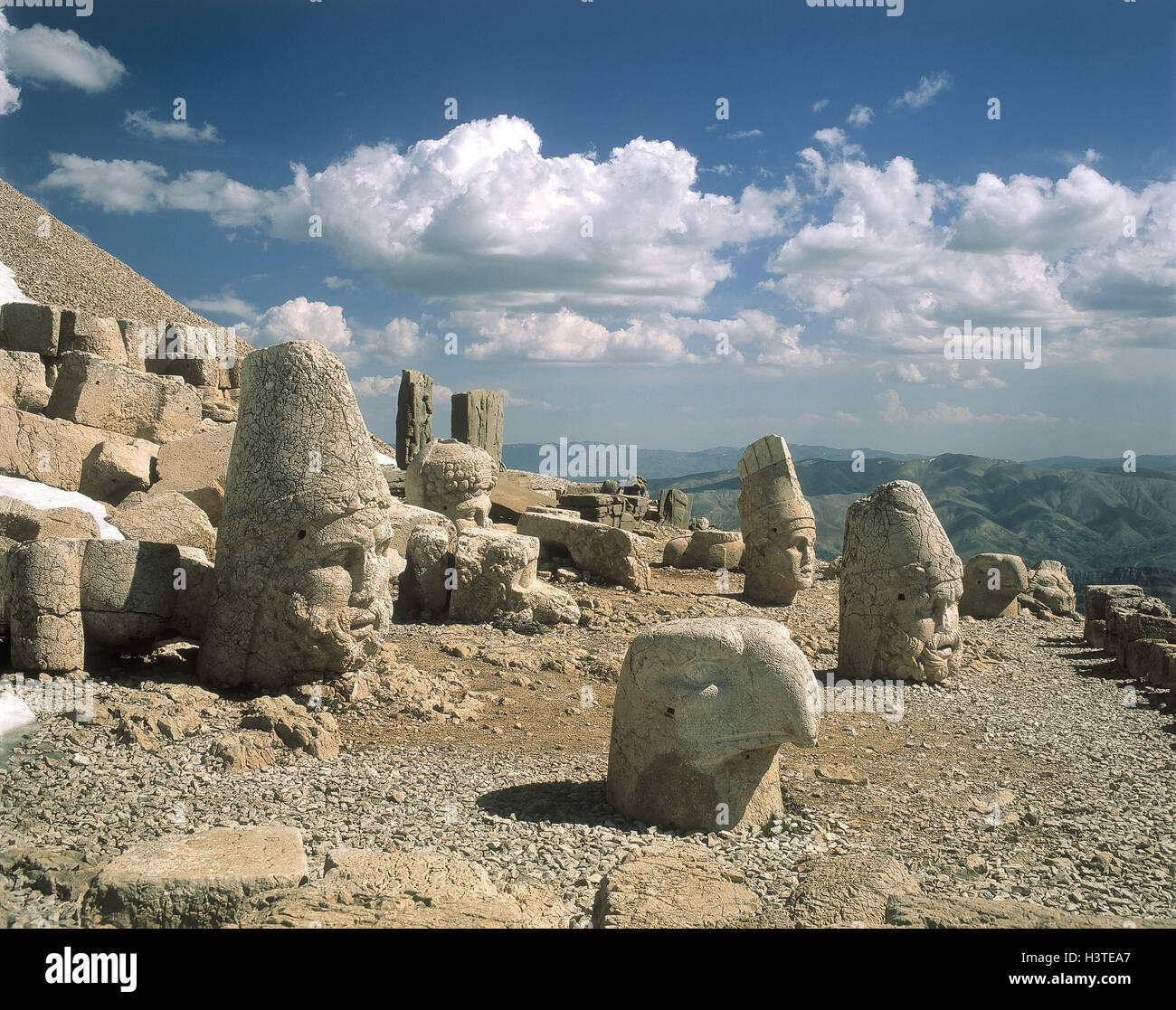 Turkey, Anatolia, Nemrut Dagi, giant statues, east terrace, Europe ...