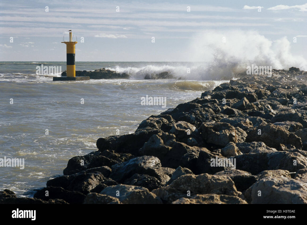 Spain, Majorca, Palma, sea, surf, breakwater, lighthouse, the Balearic ...