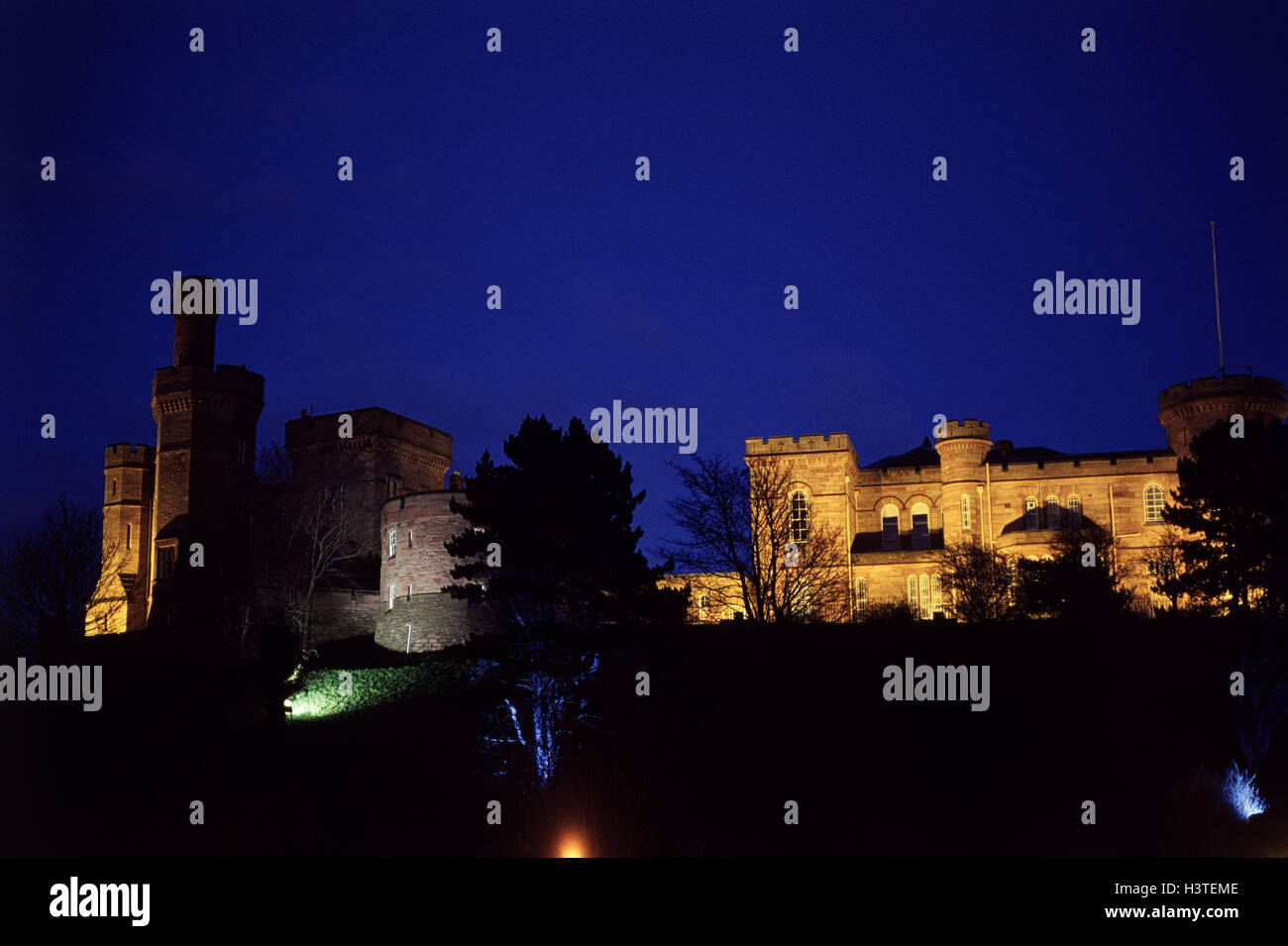 Great Britain, Scotland, Inverness Castle, illuminateds, night, Europe ...