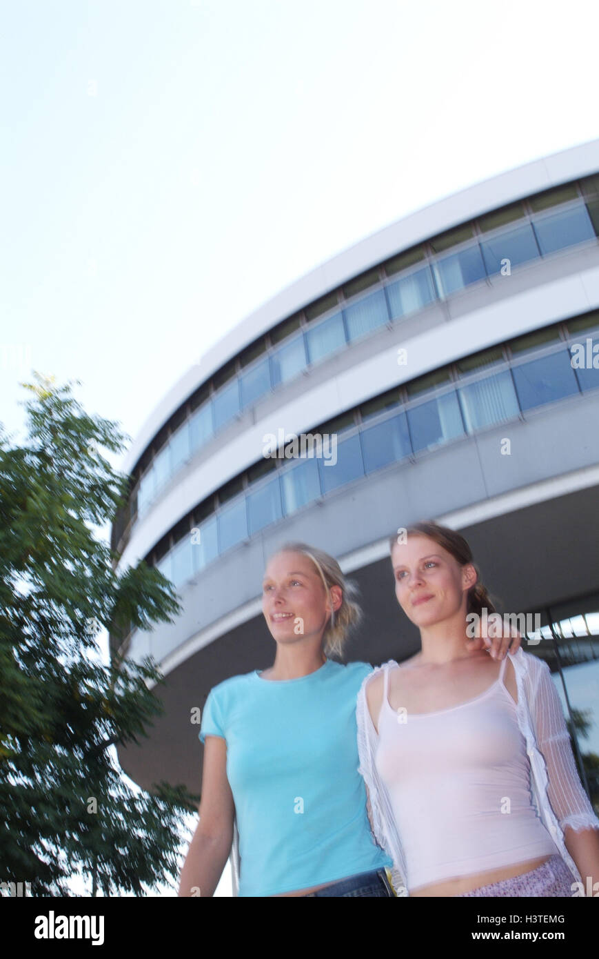 University, students, arm in arm, half portrait, blur, young persons ...