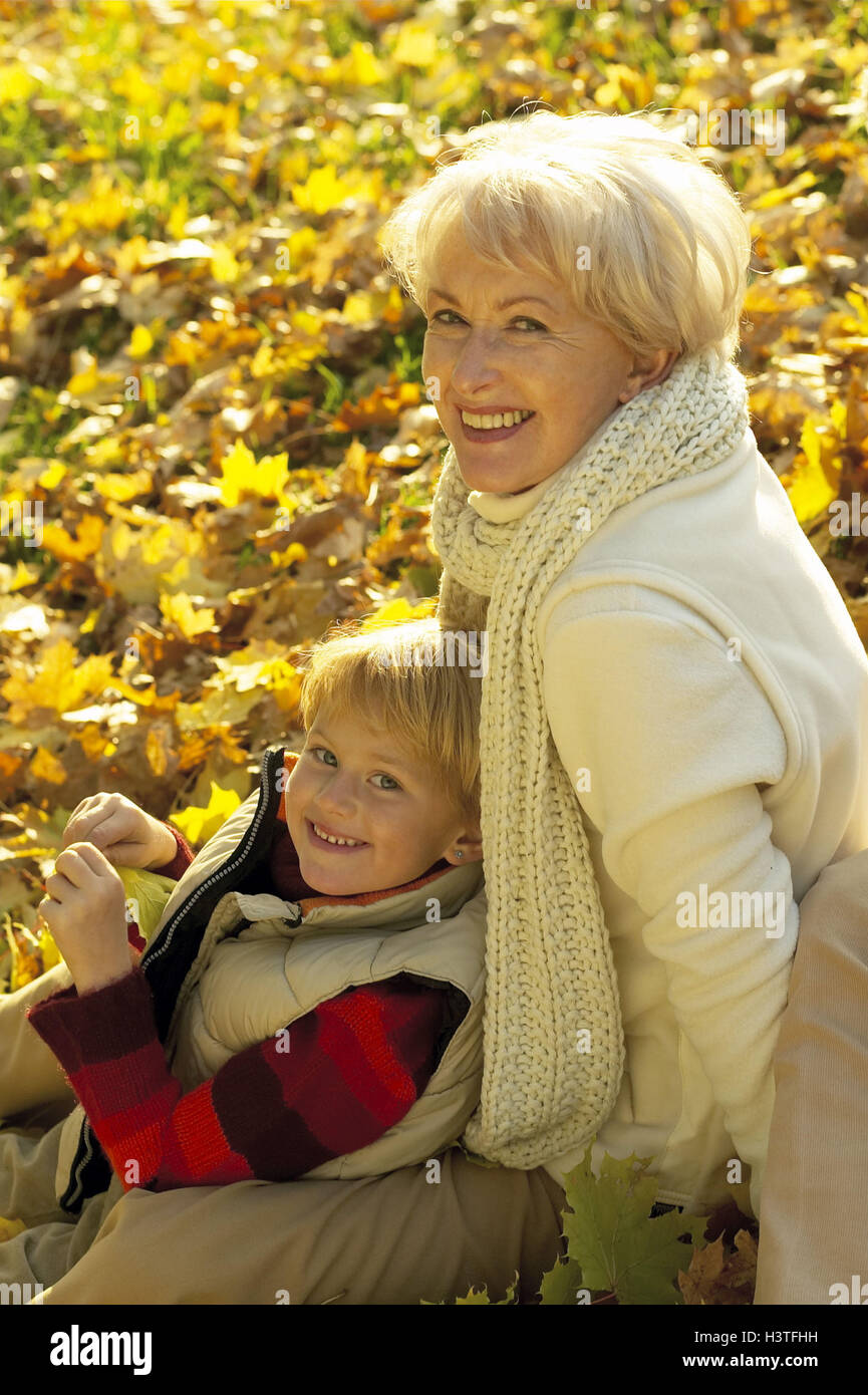 Meadow, foliage, senior, granddaughter, take it easy, season, autumn ...