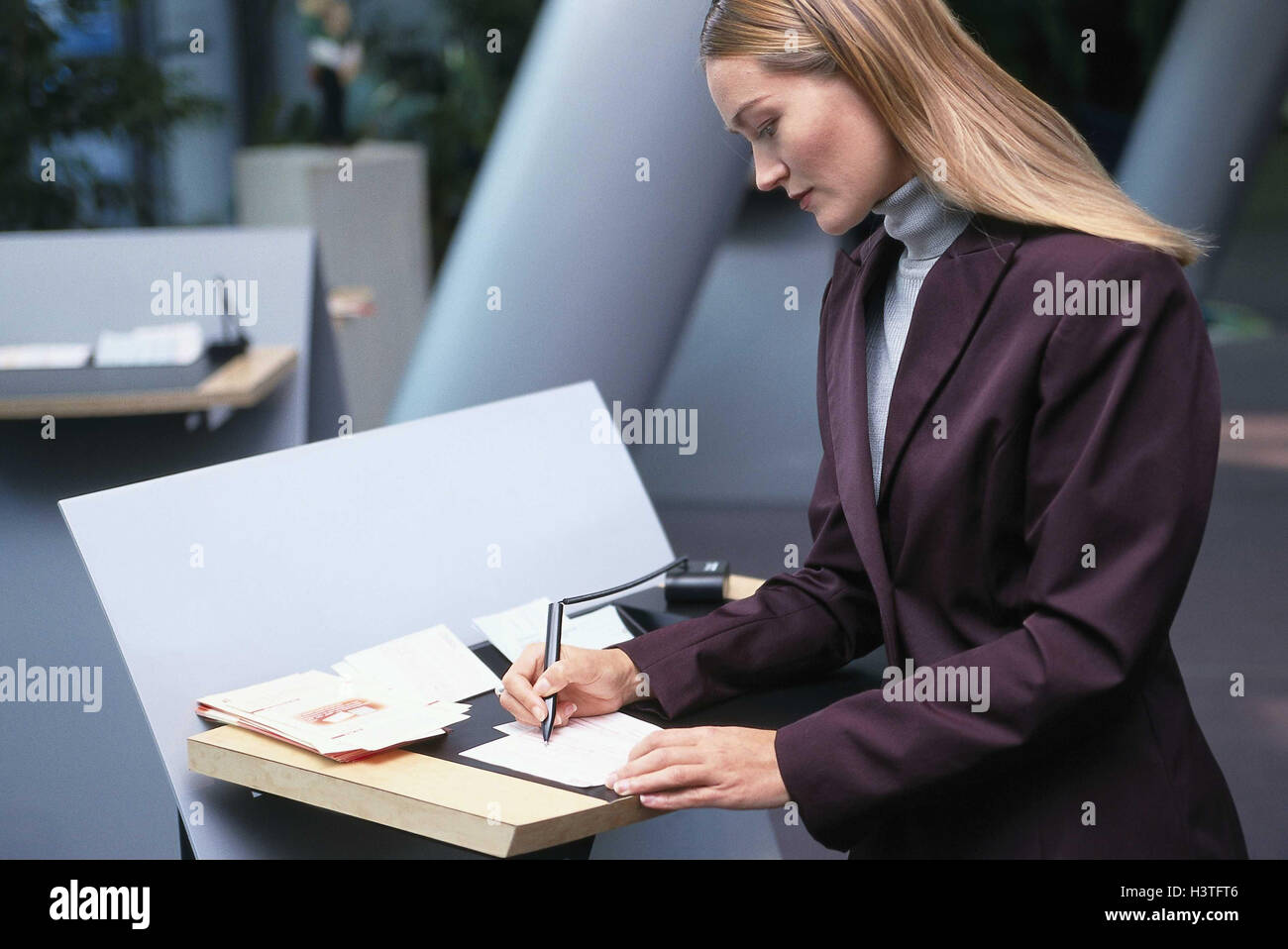 Bank, woman, young, form, fill out, women, referral, cheque, referral ...